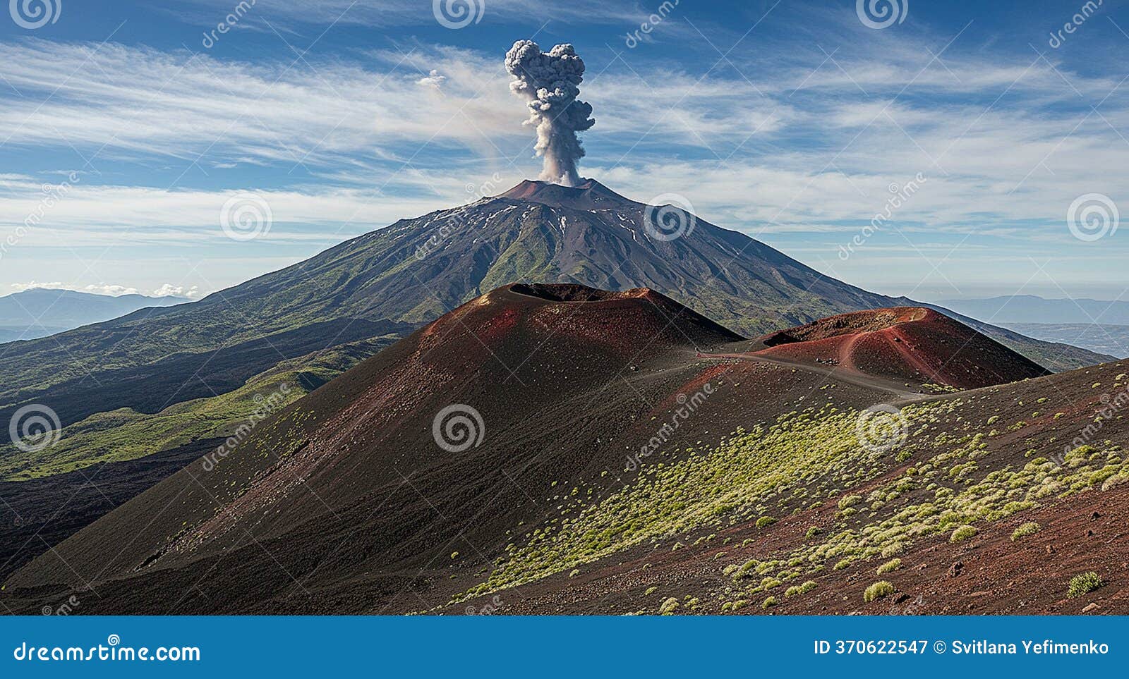 Dormant Volcano Shrouded In Mist And Clouds - Generative AI Stock ...