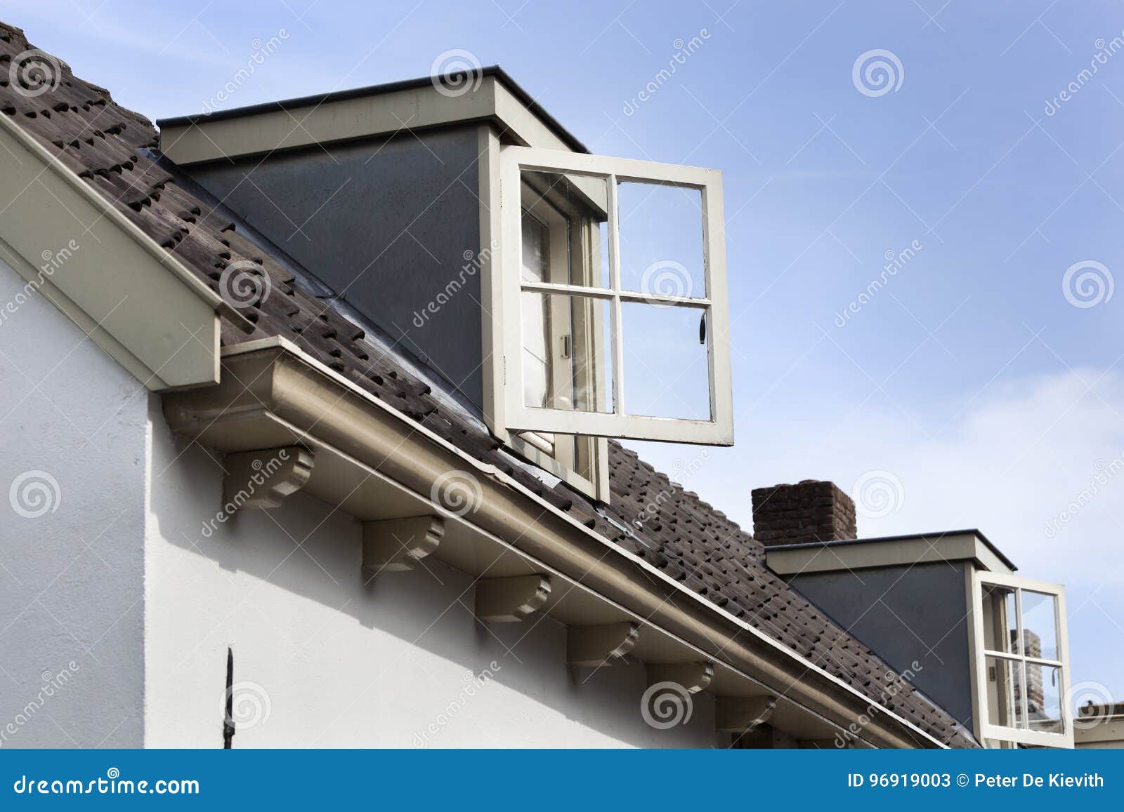 Open Dormer Window In Wooden House In The Attic. Room Has Sloping ...