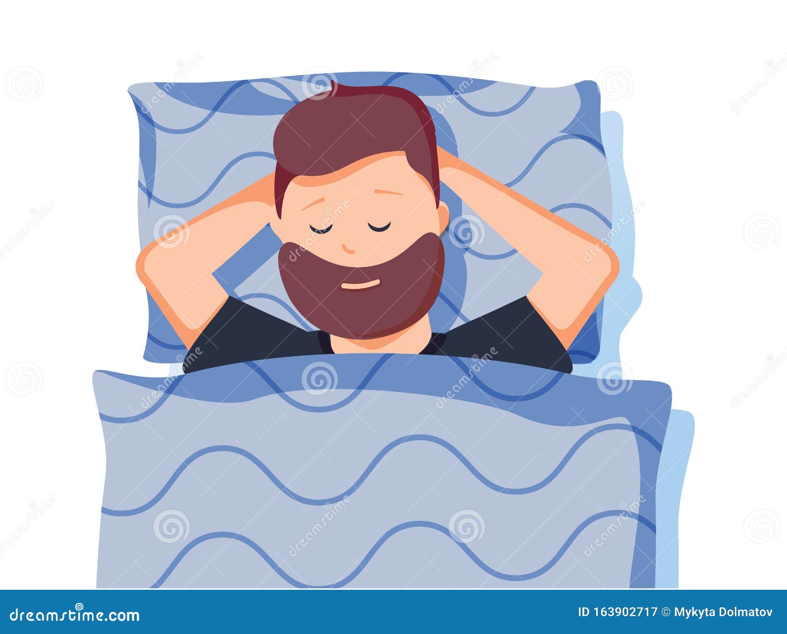 Dormir Un Hombre Está Durmiendo En La Cama Buenas Noches Ilustración Vectorial En Estilo De