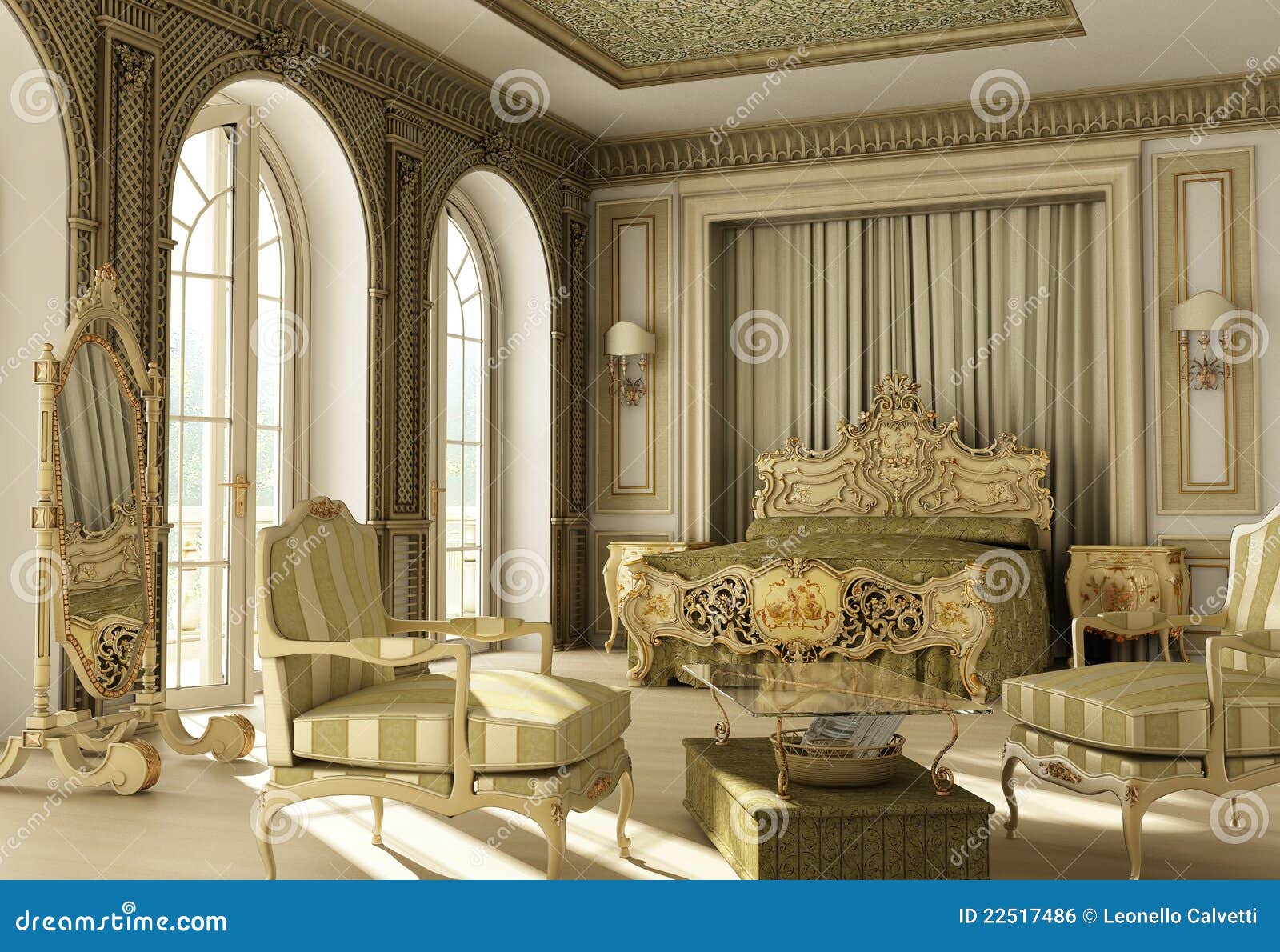 Dormitorio rococó de lujo. stock de ilustración. Ilustración de costoso ...