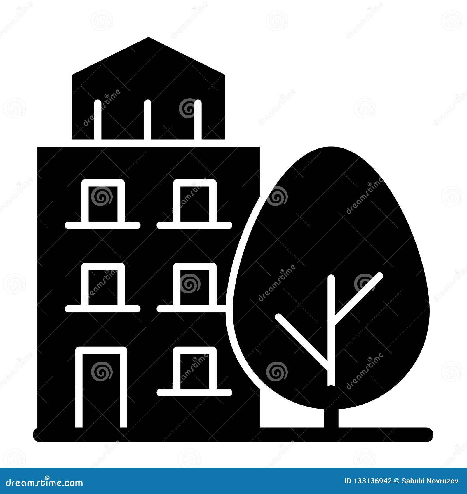 Dormitory Building Solid Icon. Students Residential Vector Illustration ...