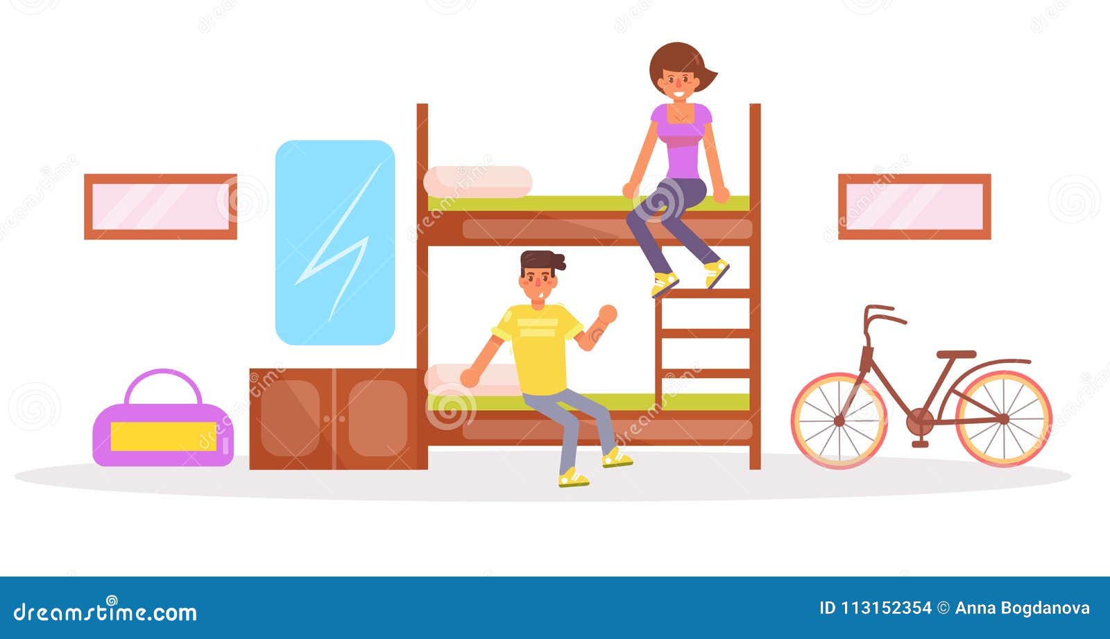 Dormitory, Hostel. Vector. Cartoon. | CartoonDealer.com #113152354