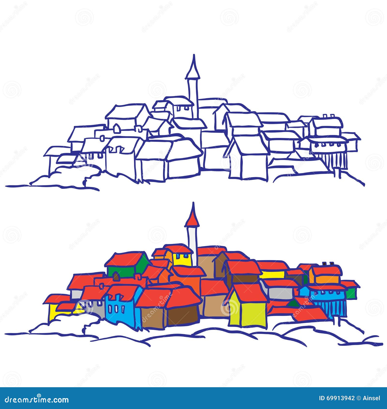 Dorp vector illustratie. Illustration of hemel, buiten - 69913942