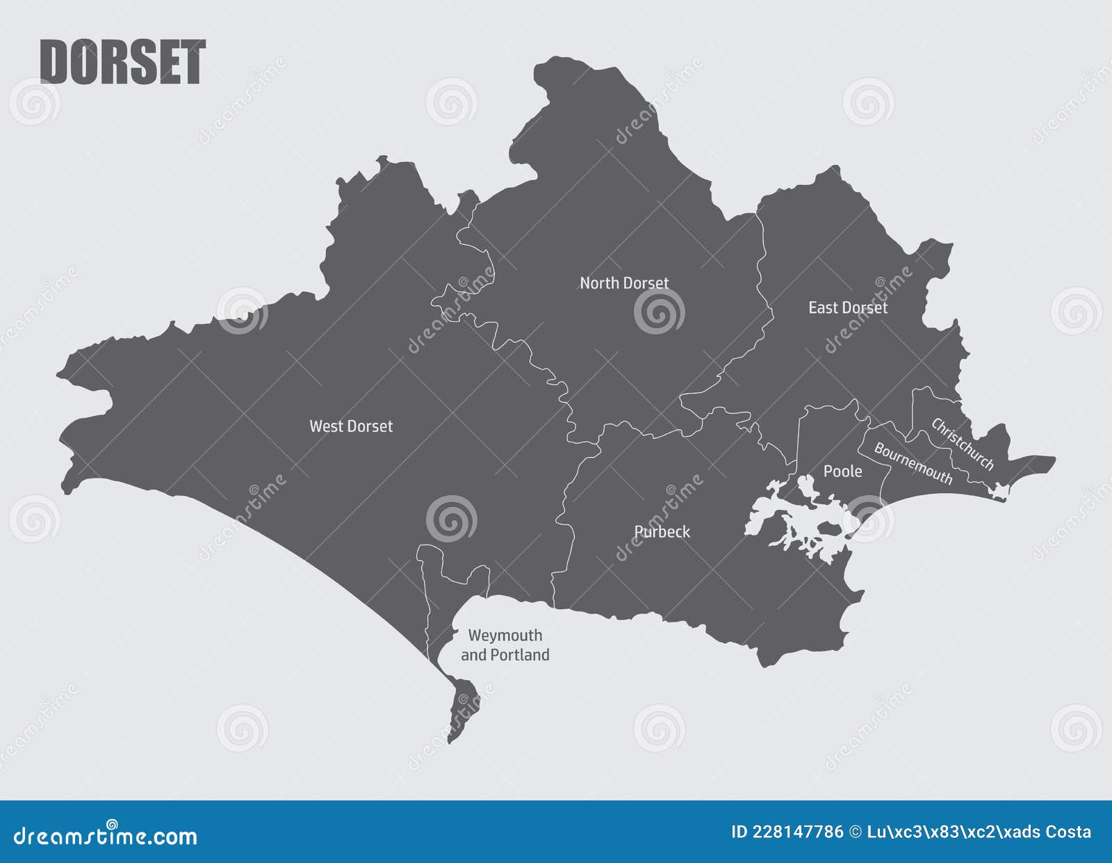 Map Of Dorset County In England On White Background. Single County Map ...