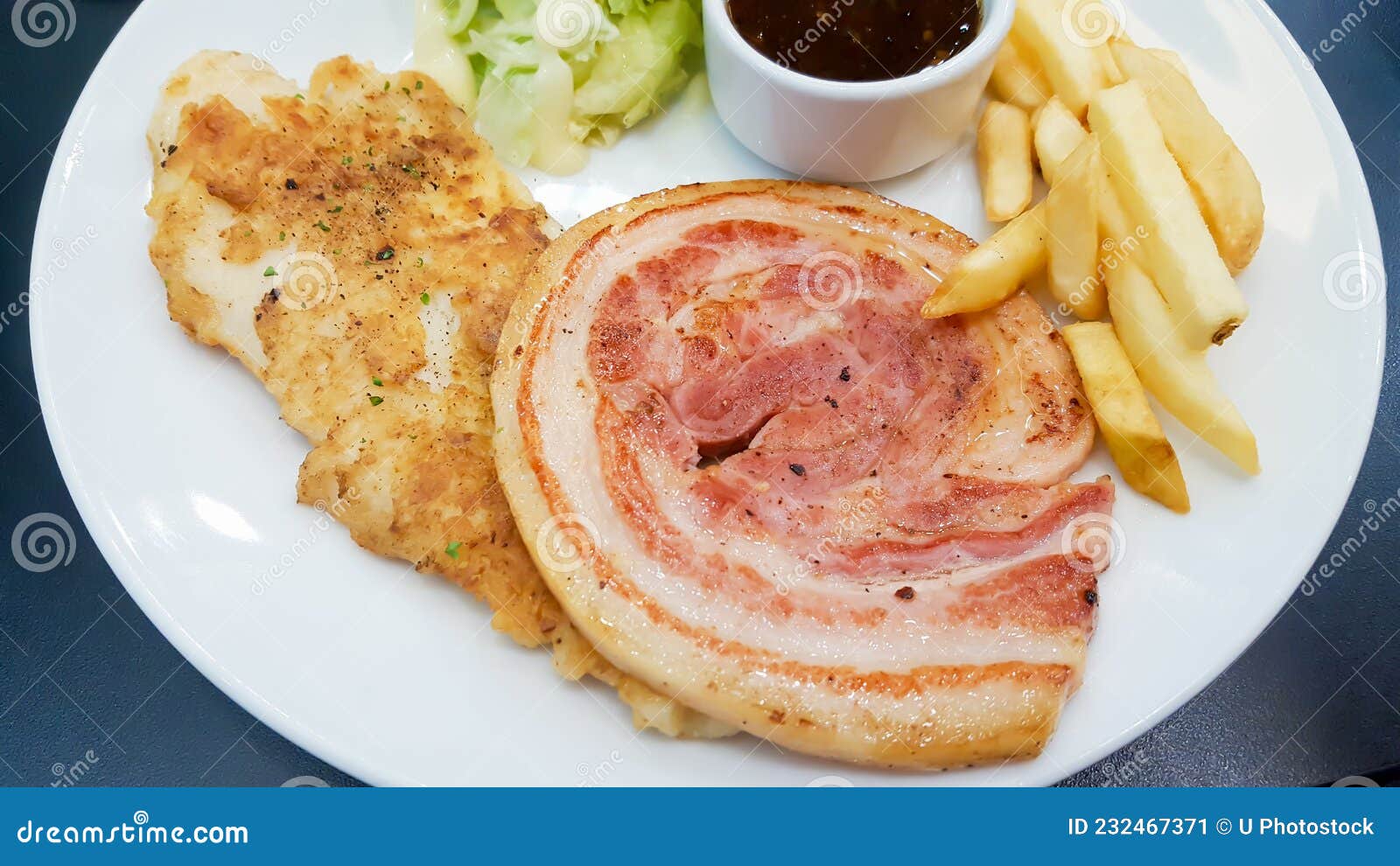 Dory fish and bacon steak stock image. Image of steak - 232467371