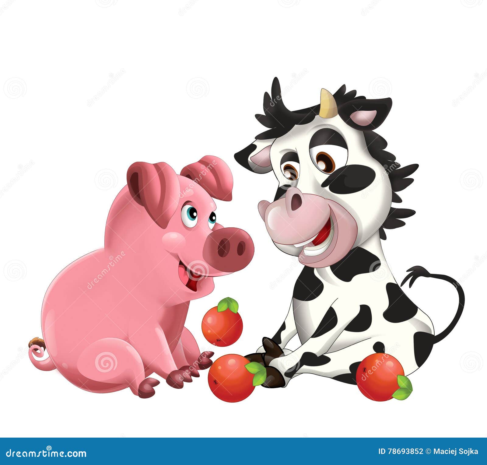 Dos Amigos Animales - Vaca Y Cerdo - Aislados Stock de ilustración ...