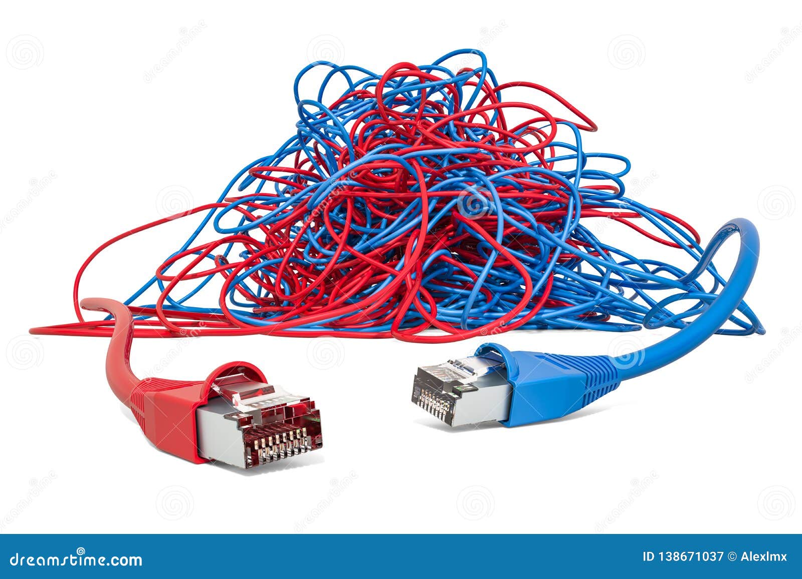 Dos Cables De Lan En Madeja Enredada Representación 3d Stock de ...