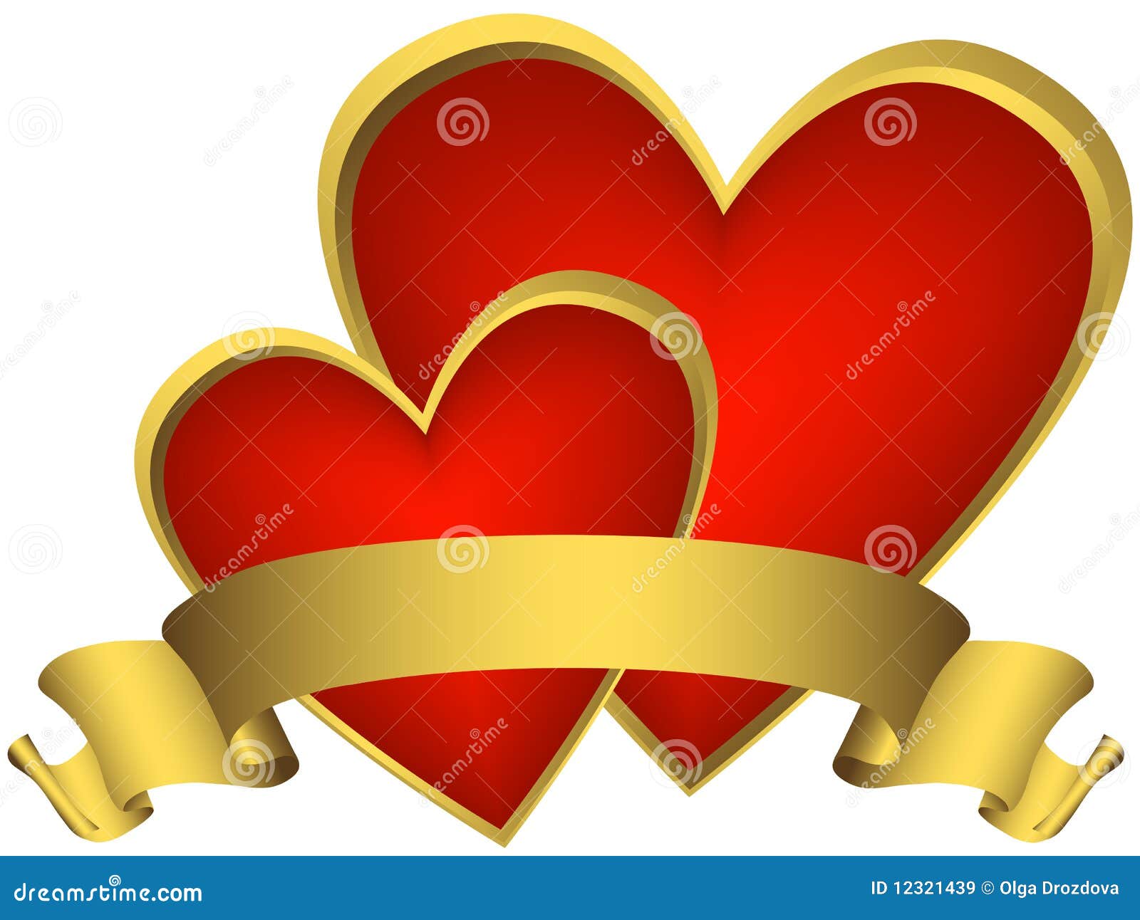 Dos Corazones Rojos Con La Cinta De Oro Ilustración del Vector ...