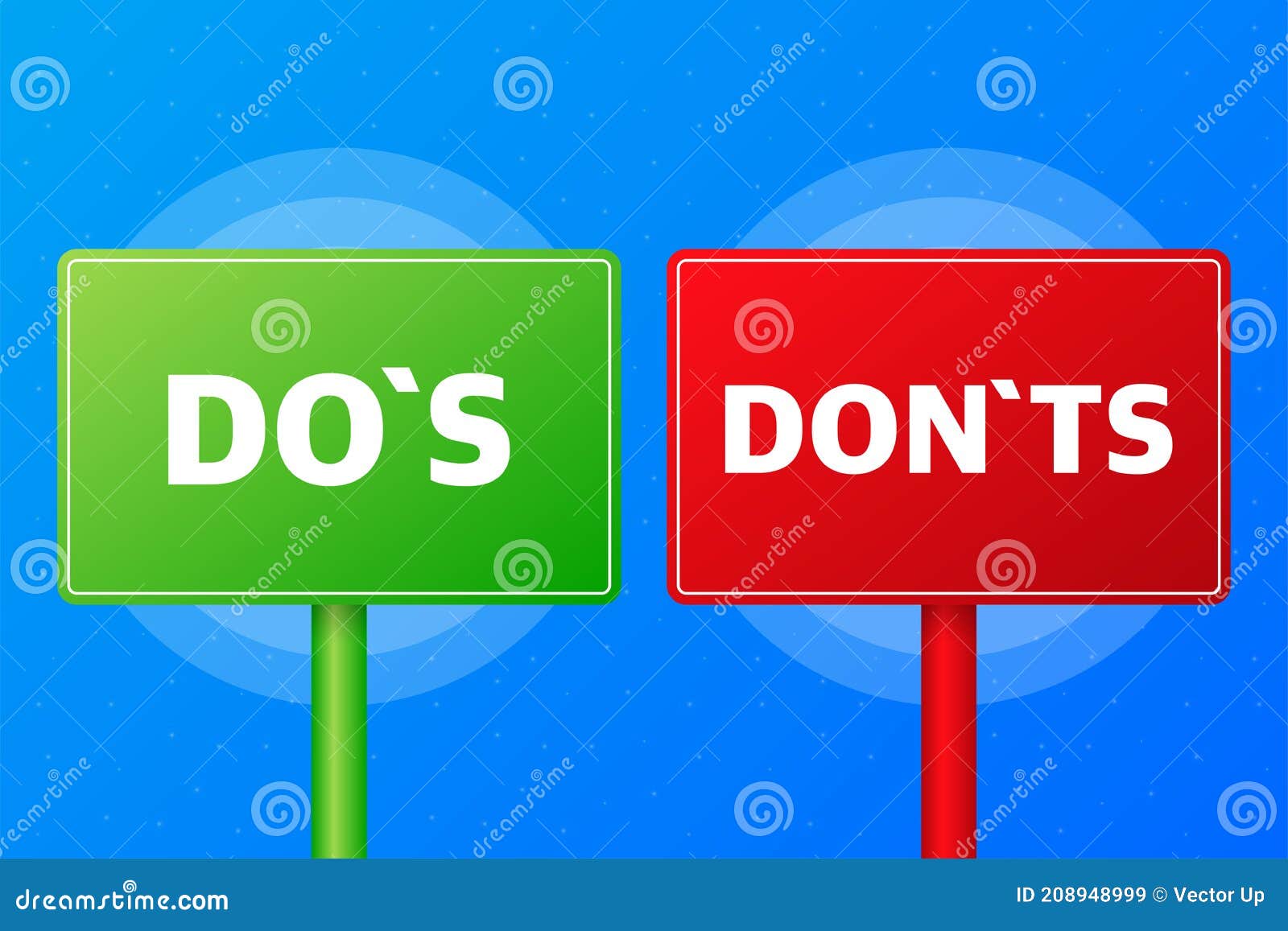 Dos or Donts Realistic Red and Green Table on Blue Background. Vector ...