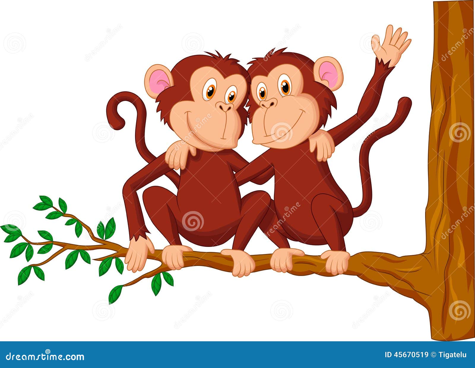 Dos Monos Que Se Sientan En Un árbol Ilustración del Vector ...