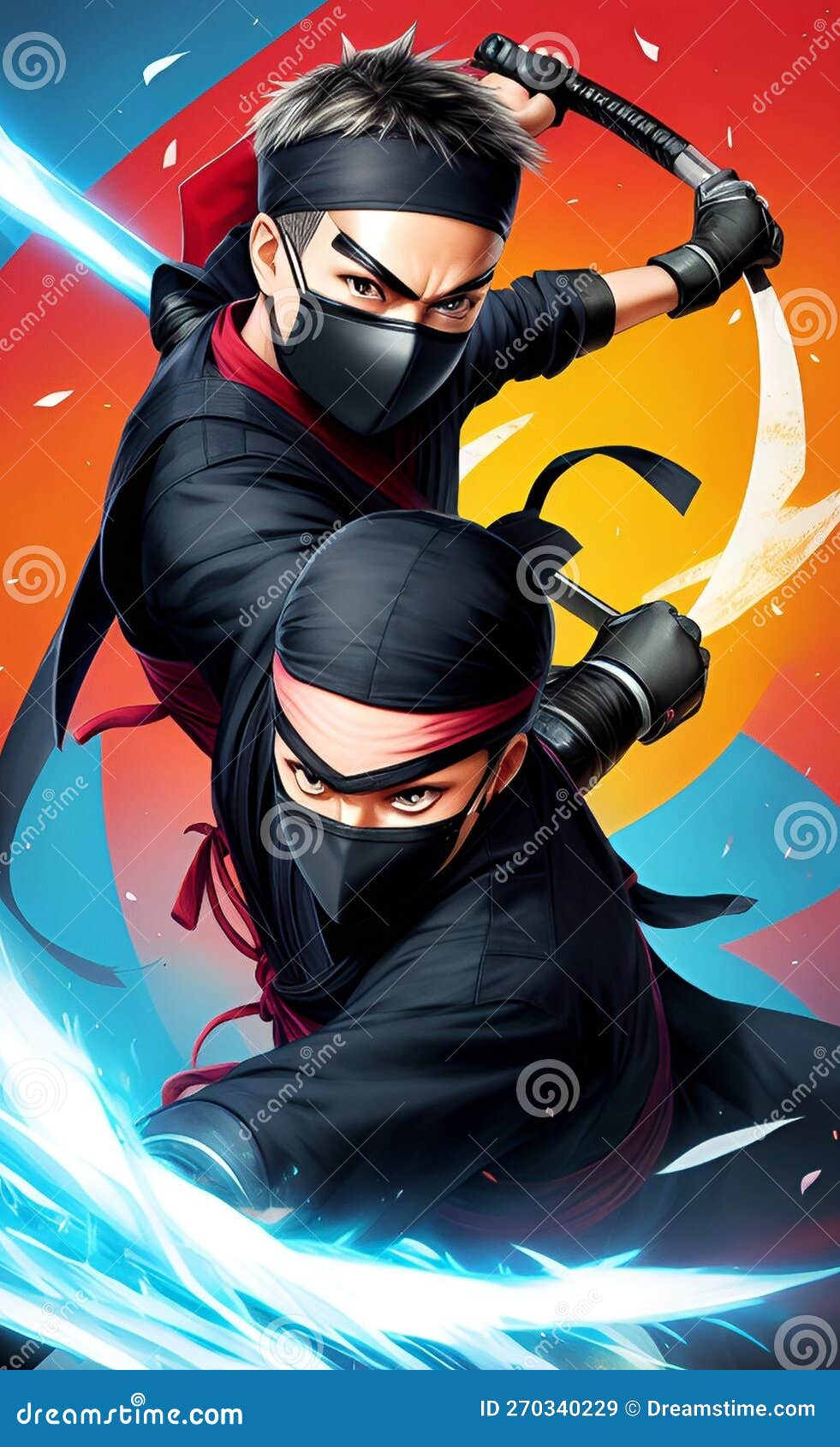 Dos Ninjas Japonesas Con Espadas Stock de ilustración - Ilustración de ninjas, japonés: 270340229