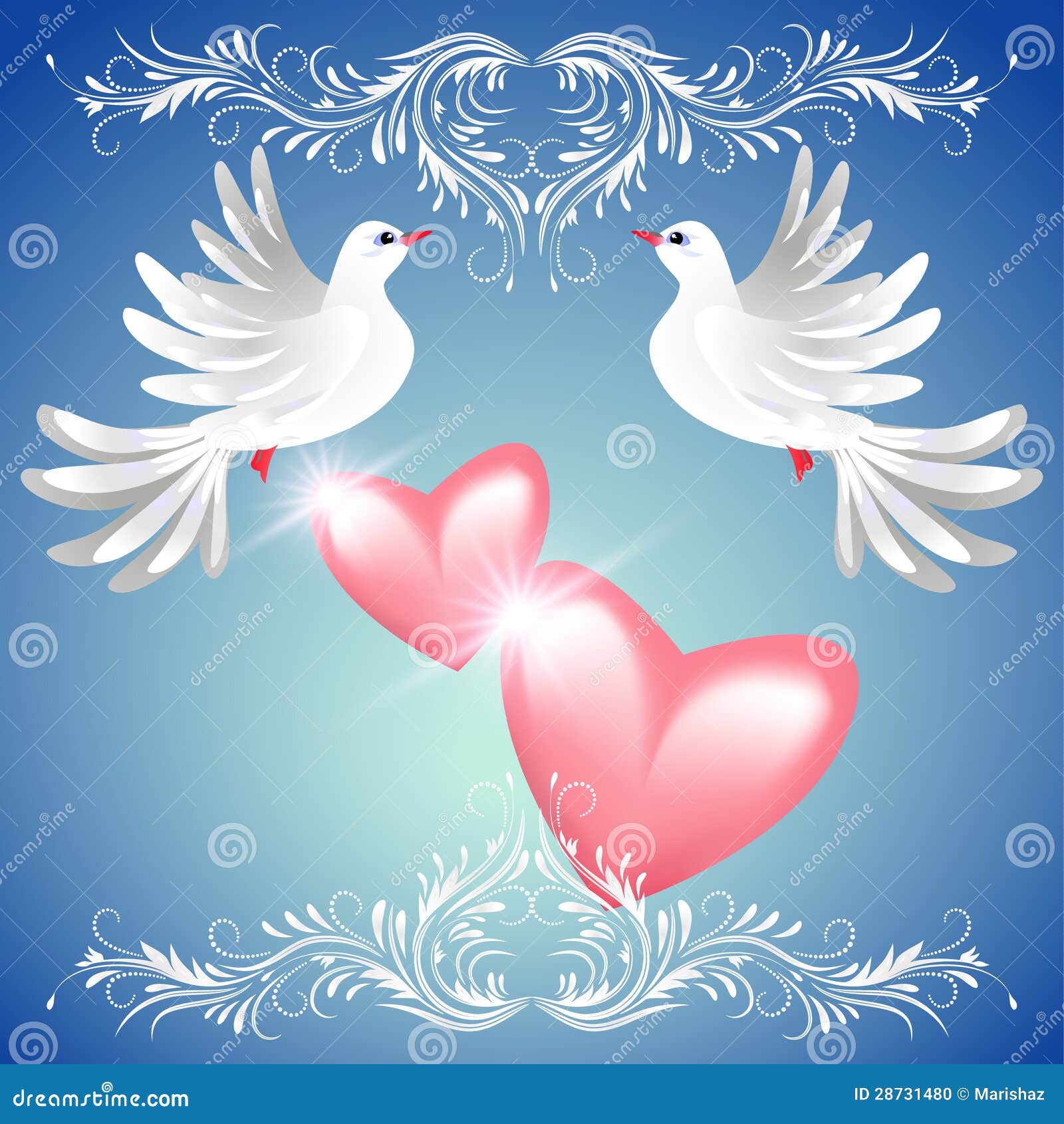 Dos Palomas Y Dos Corazones Ilustración del Vector - Ilustración de ...