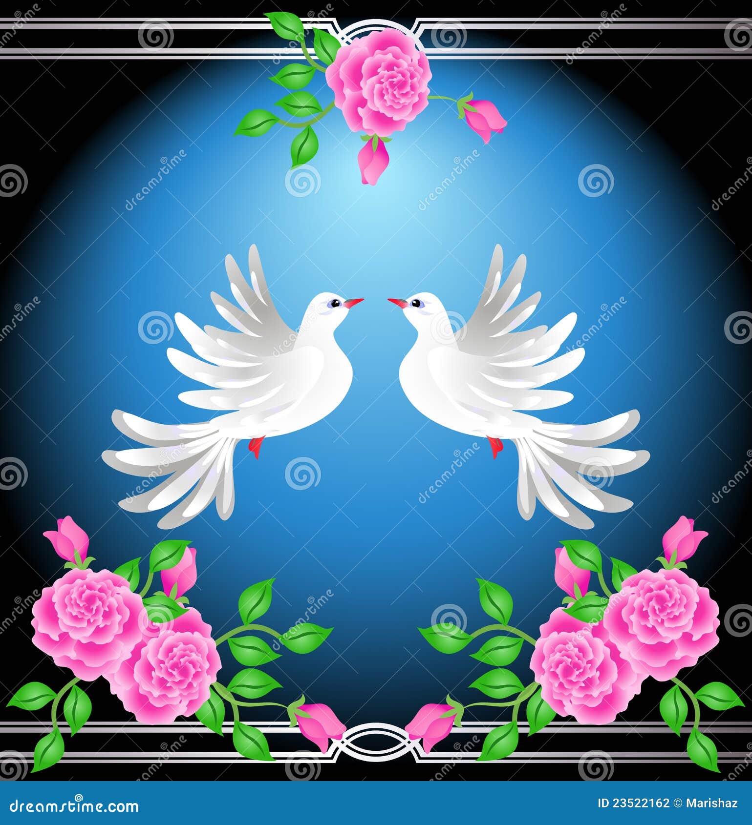 Dos palomas y rosas ilustración del vector. Ilustración de rosas - 23522162