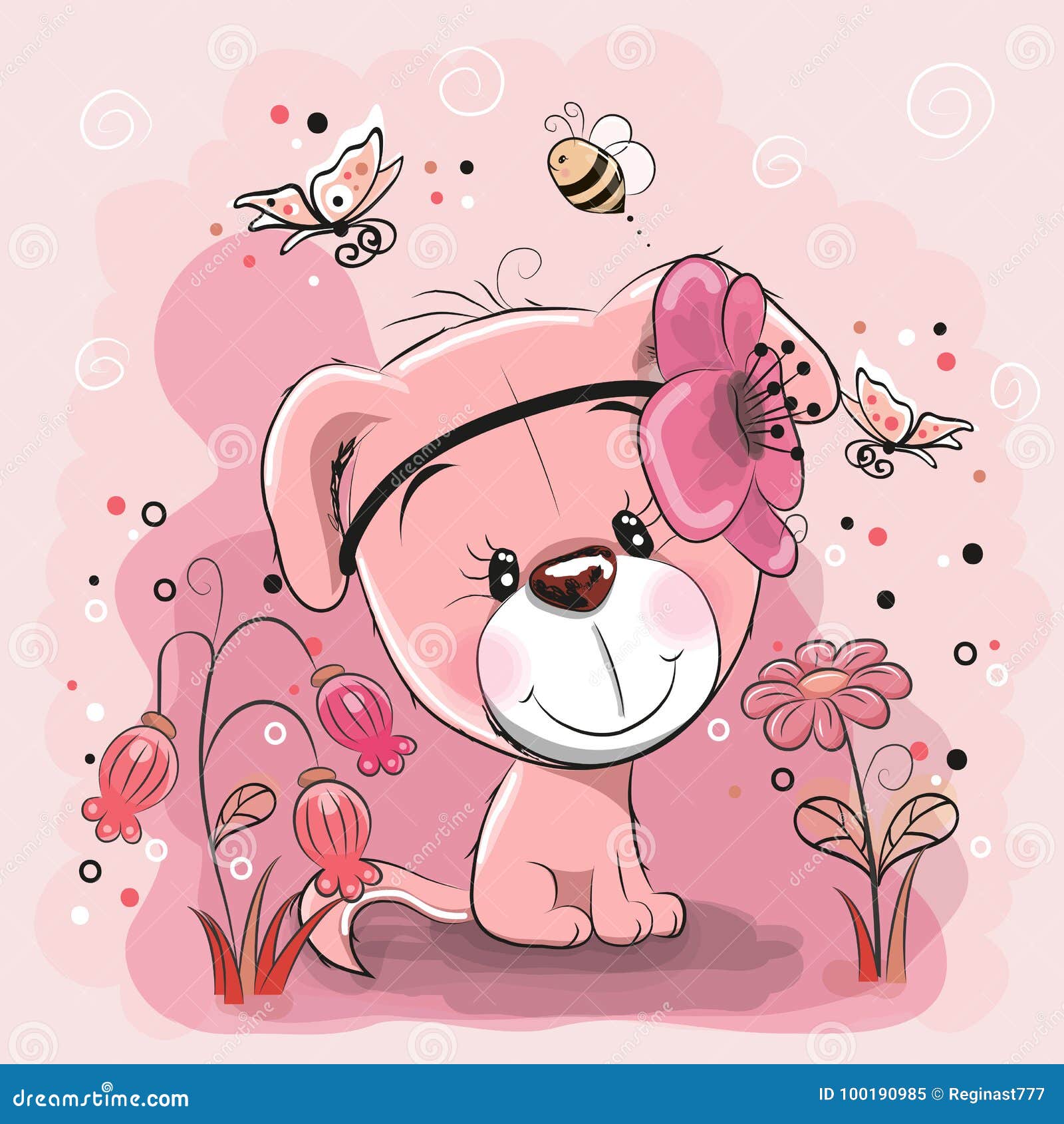 Dos Perros Lindos Con Las Flores Ilustración del Vector - Ilustración ...