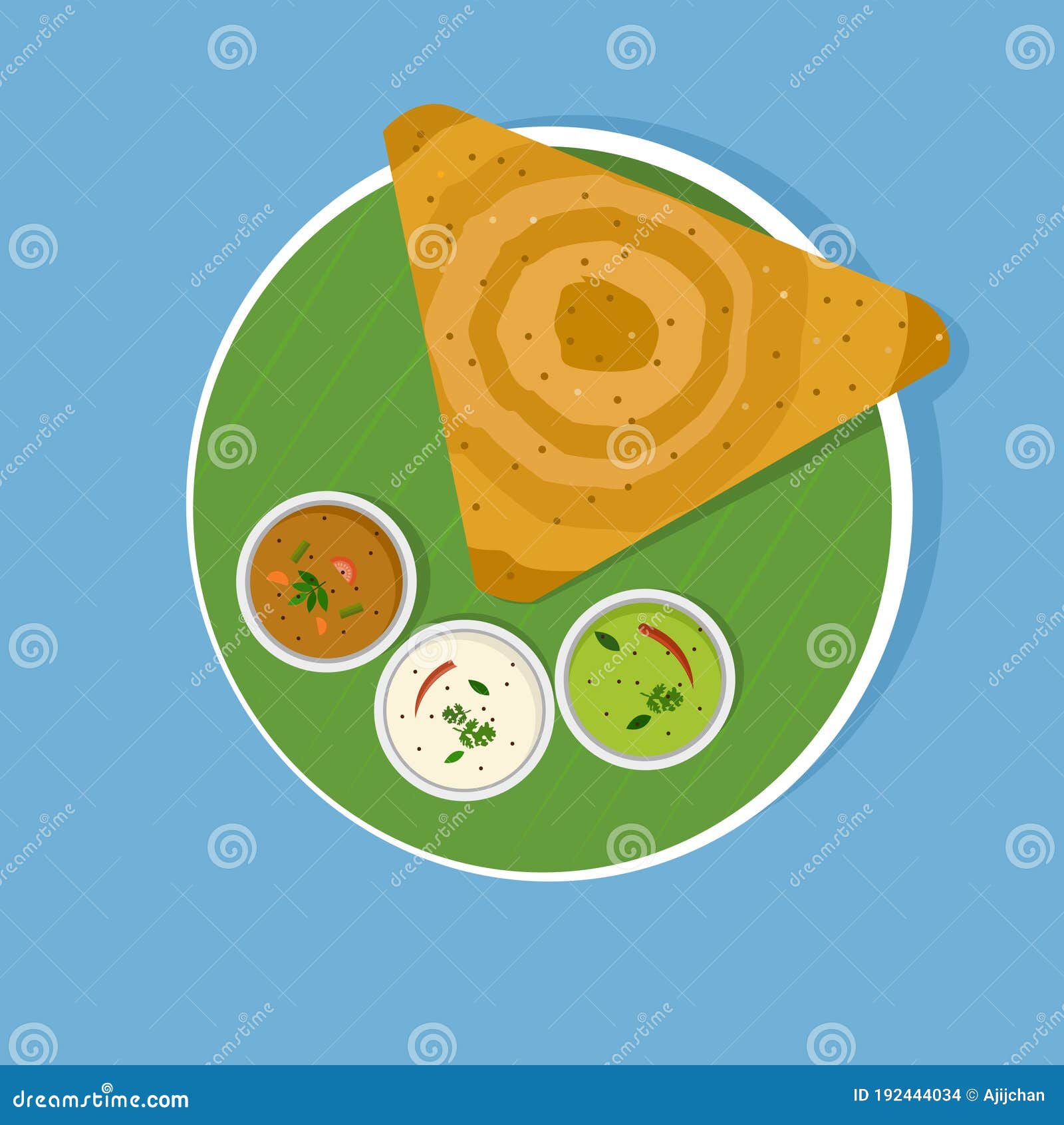 Indian Breakfast Dish `Dosa with Sambar and Chutney` Stock Vector ...