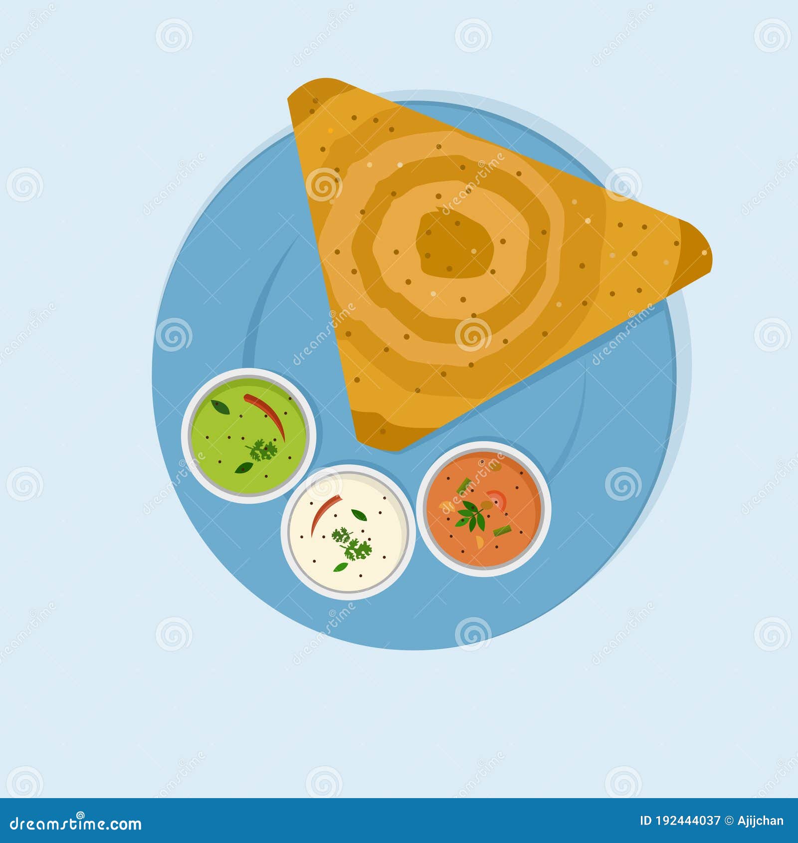 Indian Breakfast Dish `Dosa with Sambar and Chutney` Stock Vector ...