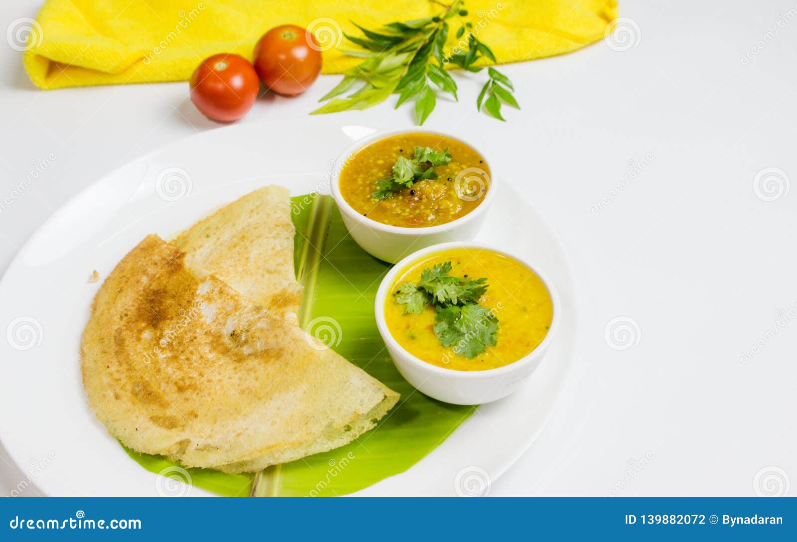 Dosa With Sambar And Dal In White Background For Indian Dinner Or ...