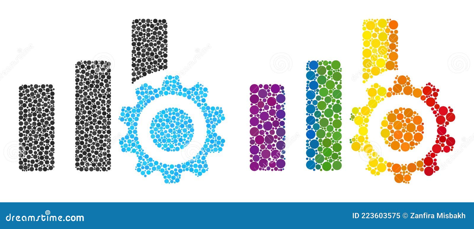 Dot Bar Chart Settings Collage Icon of Spectrum Spheres Stock Vector ...