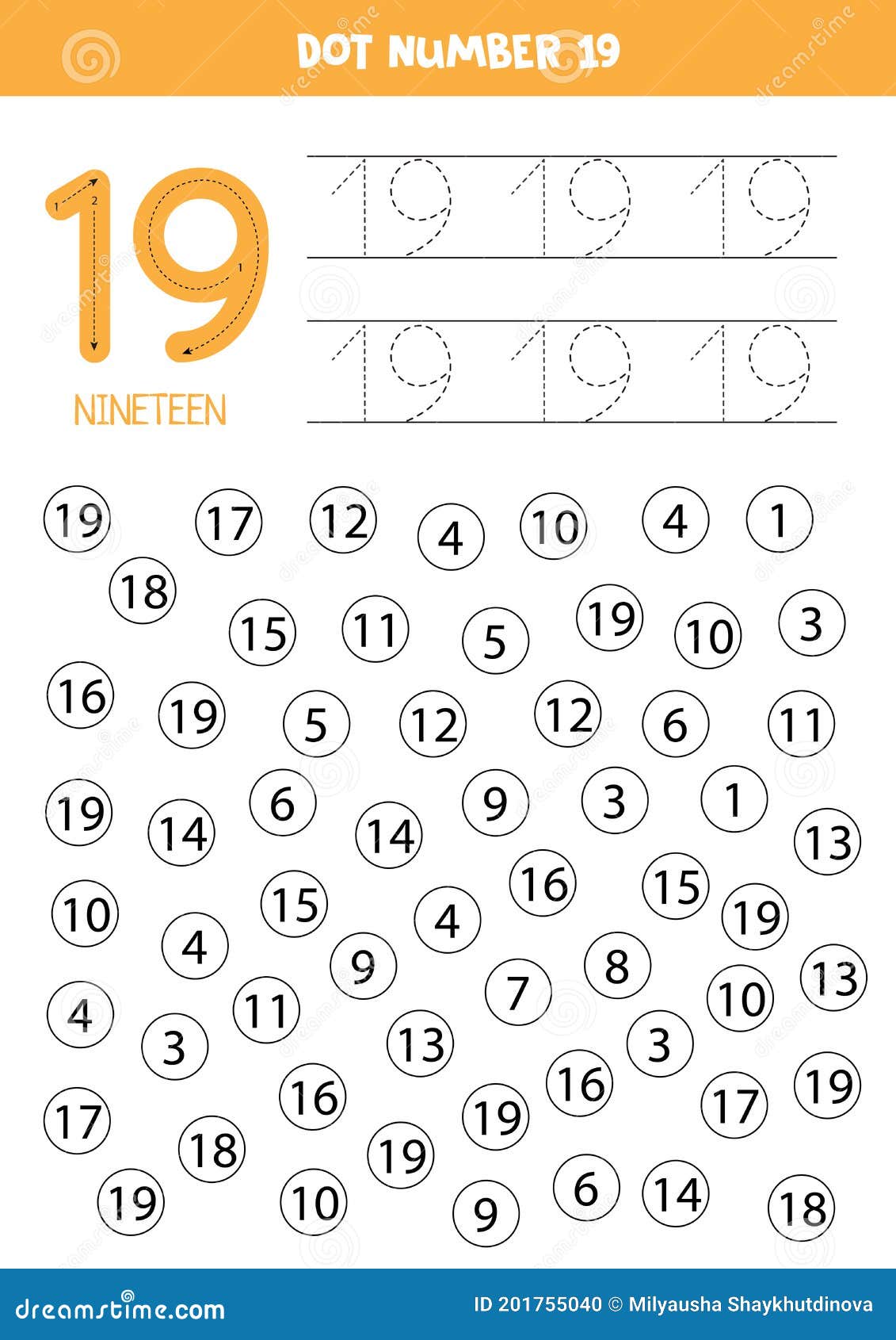 Dot or Color All Numbers 19. Educational Game Stock Vector ...