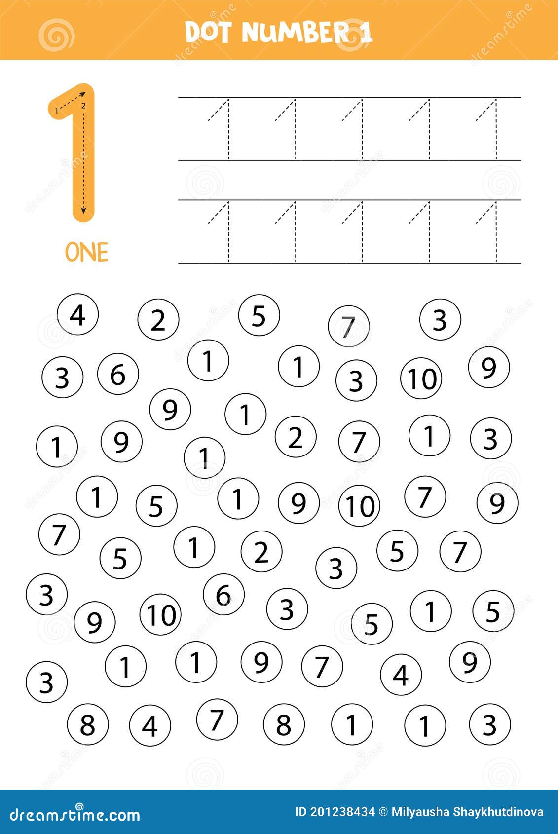 Dot or Color All Numbers 1. Educational Game Stock Vector ...