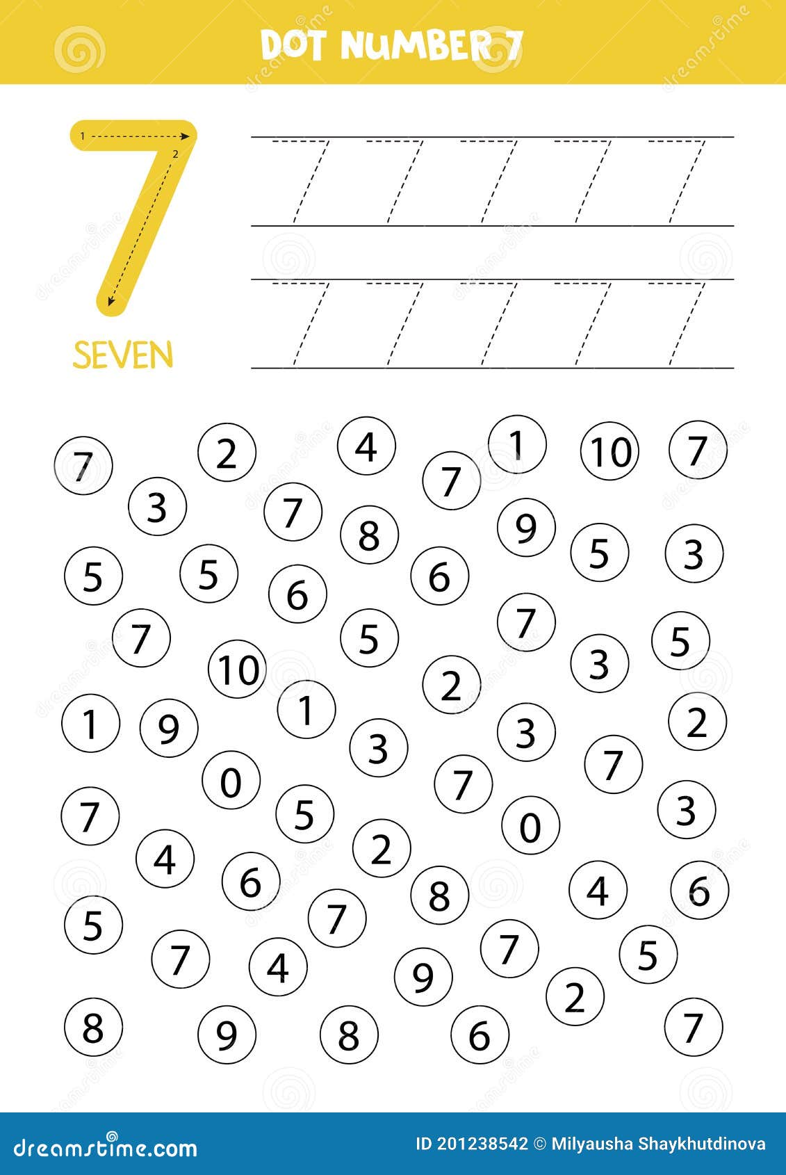 Dot or Color All Numbers 7. Educational Game Stock Vector ...