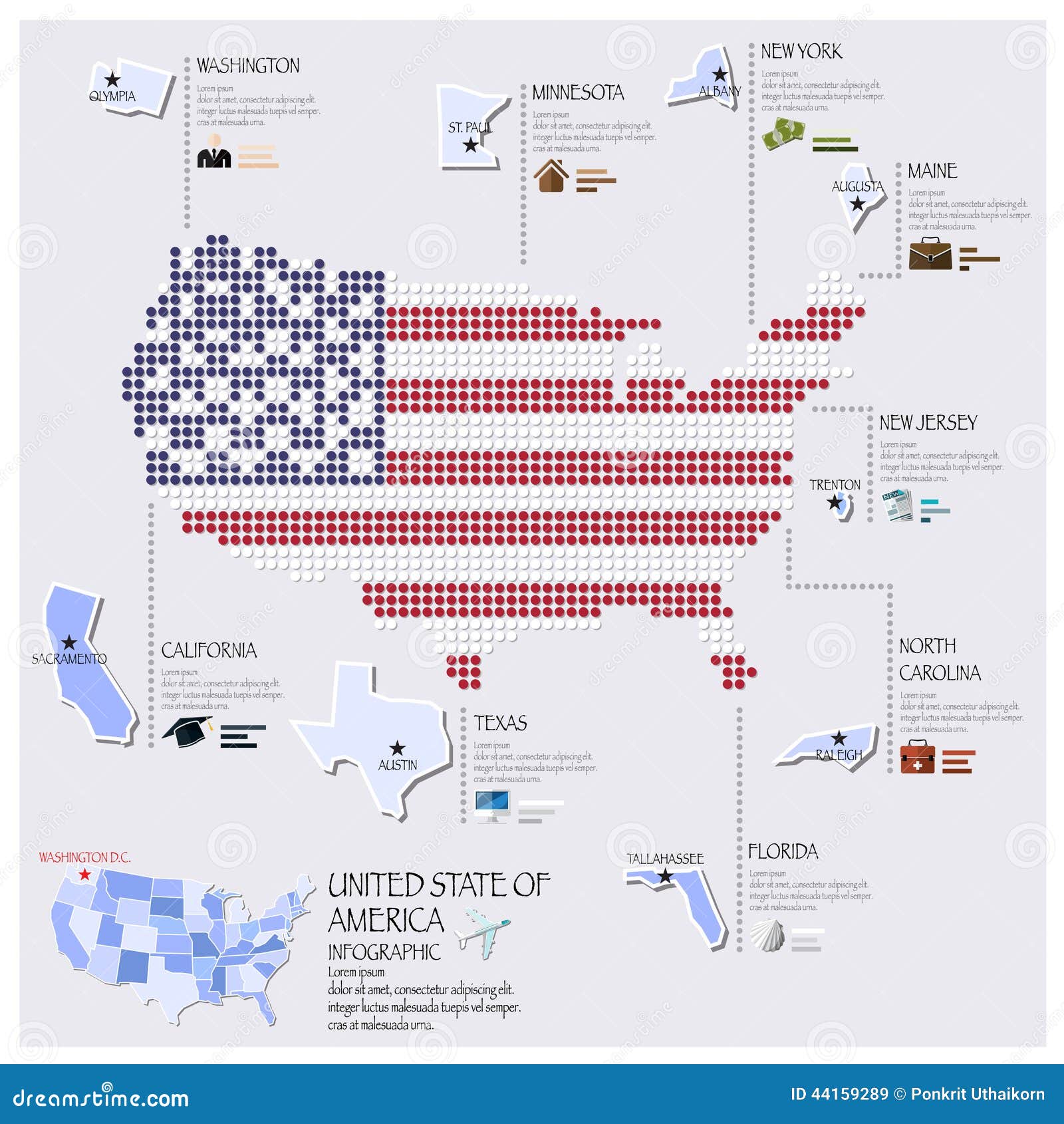 Map Of America - Infographic Illustration With Charts And Useful Icons ...