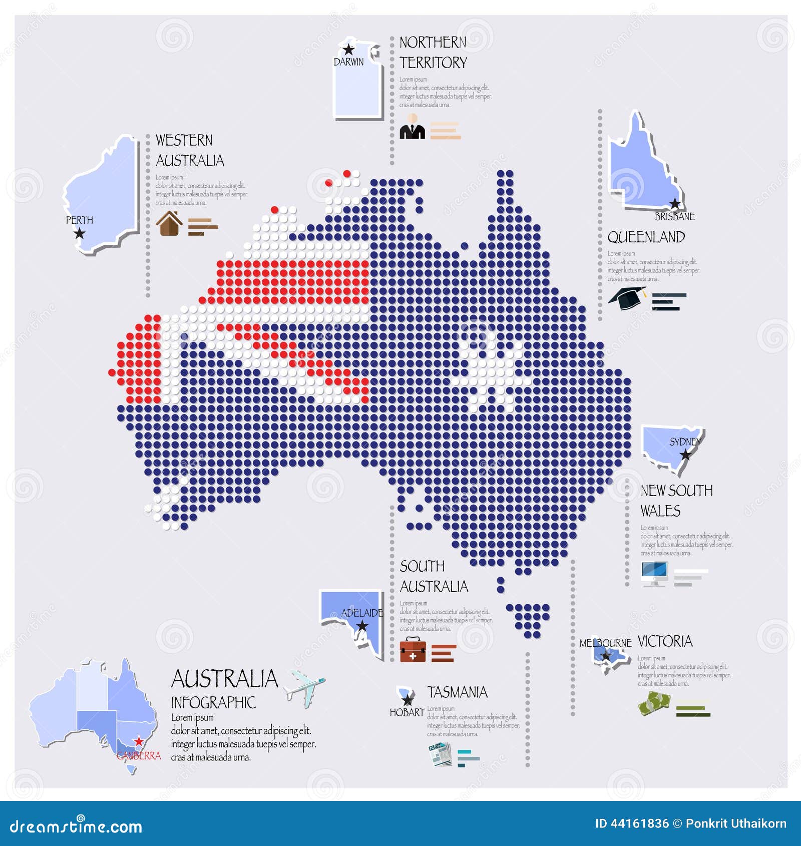 Australia Infographic Map Colored Vector Template With Regions And ...