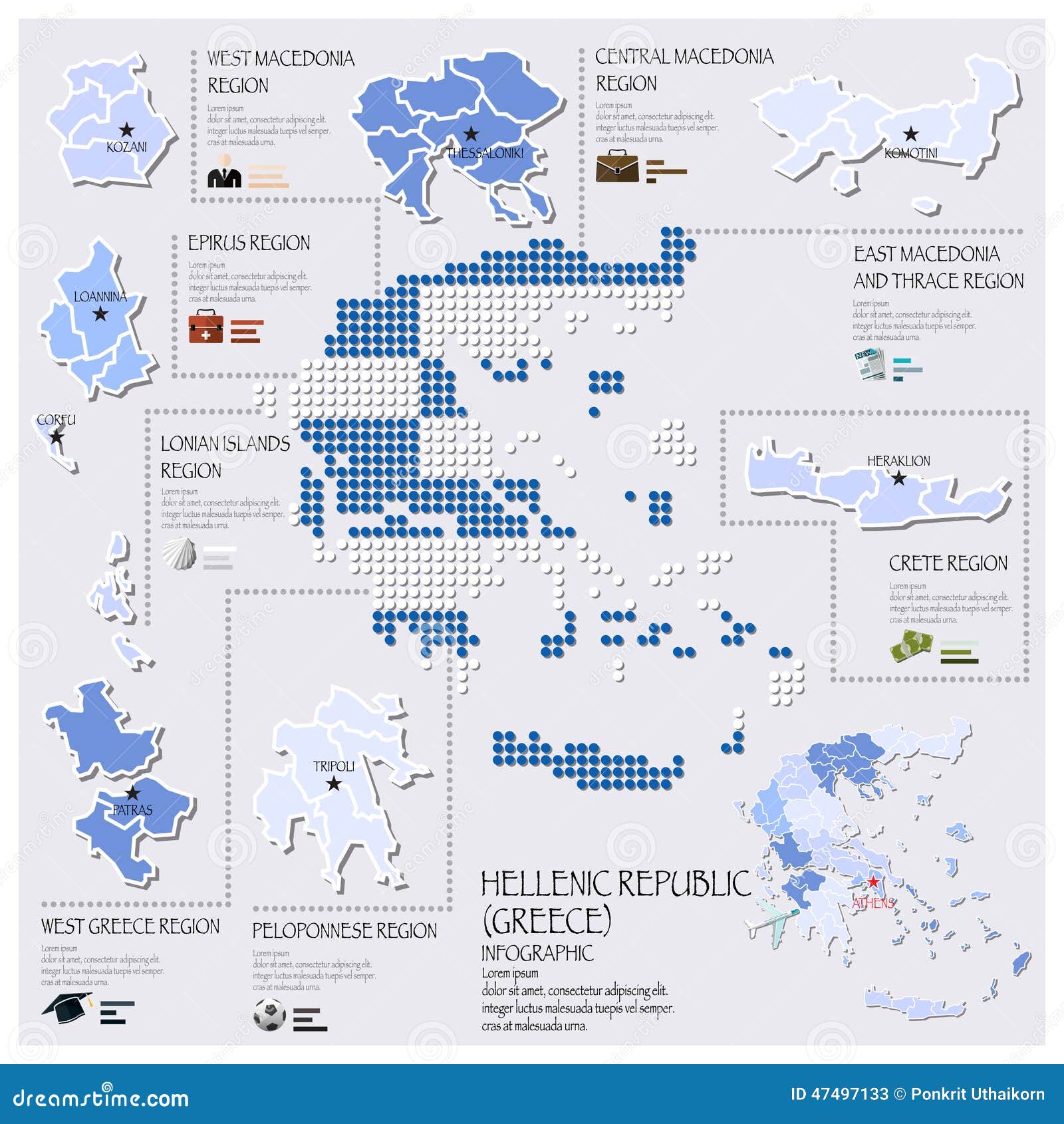 Dot and Flag Map of Greece Hellenic Republic Infographic Stock Vector ...