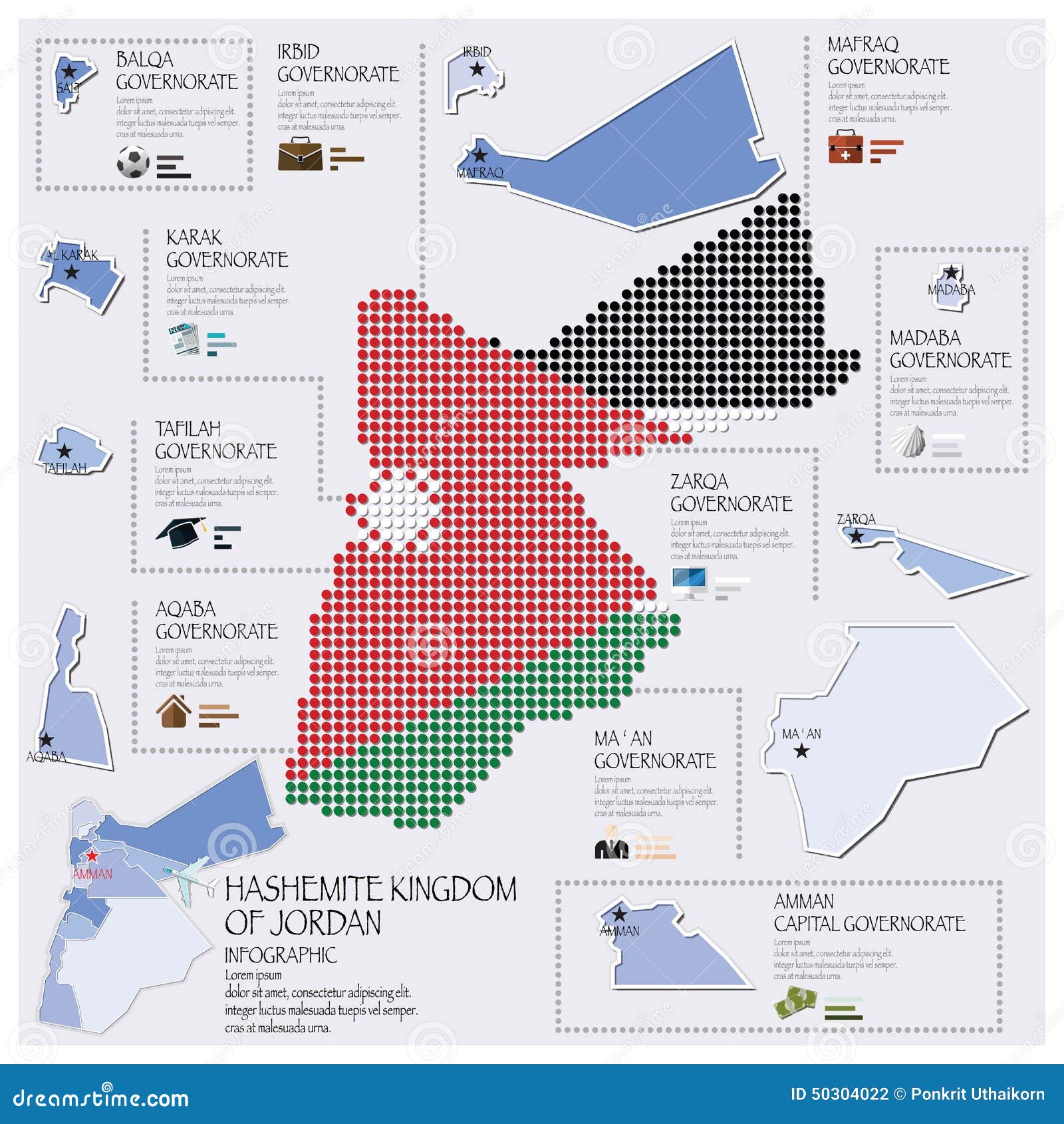 Dot and Flag Map of Hashemite Kungarike Av Jordan Infographic Vektor ...