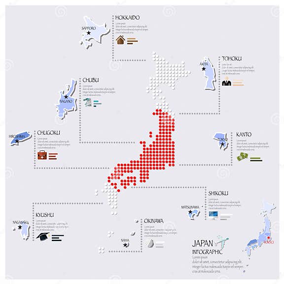 Dot and Flag Map of Japan Infographic Design Stock Vector ...