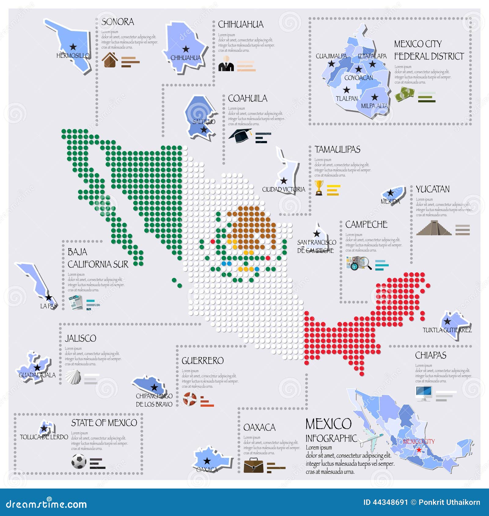 Dot and Flag Map of Mexico Infographic Design Stock Vector ...