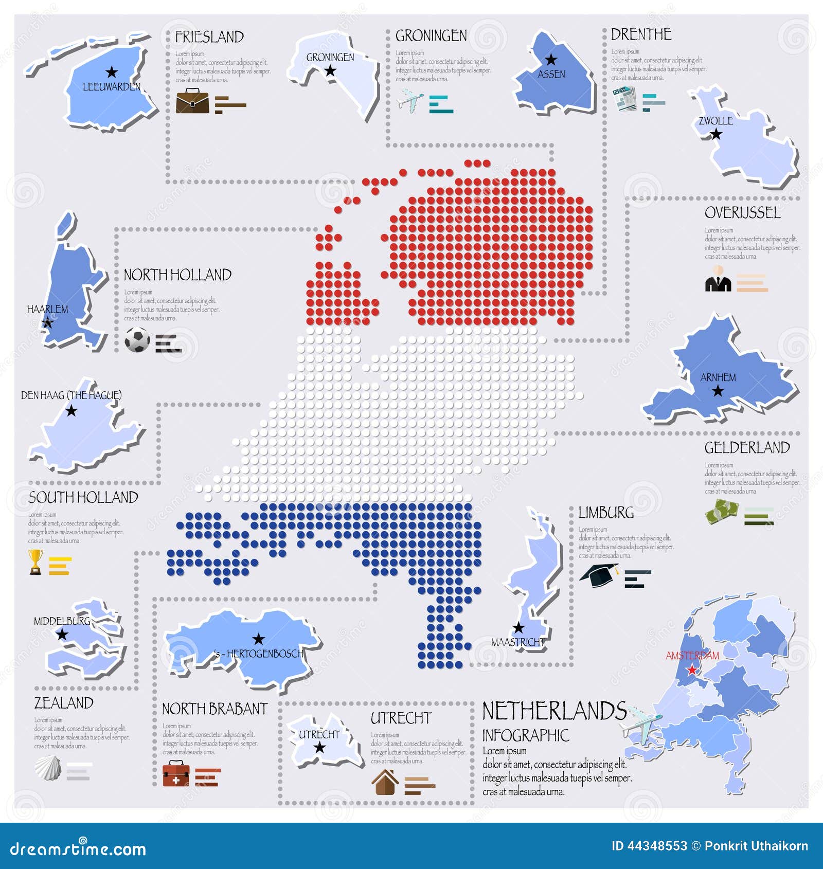Dot and Flag Map of Netherlands Infographic Design Stock Vector ...