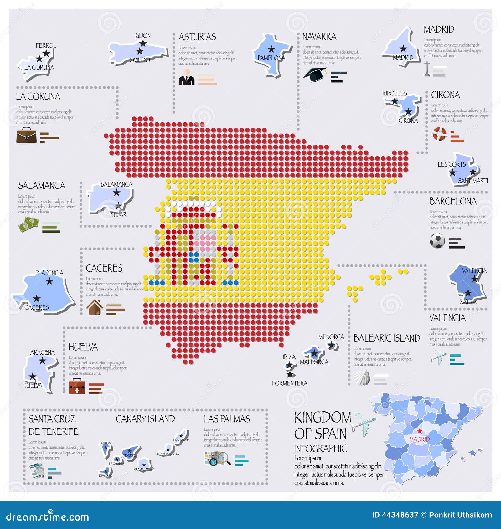 Dot and Flag Map of Spain Infographic Design Stock Vector ...