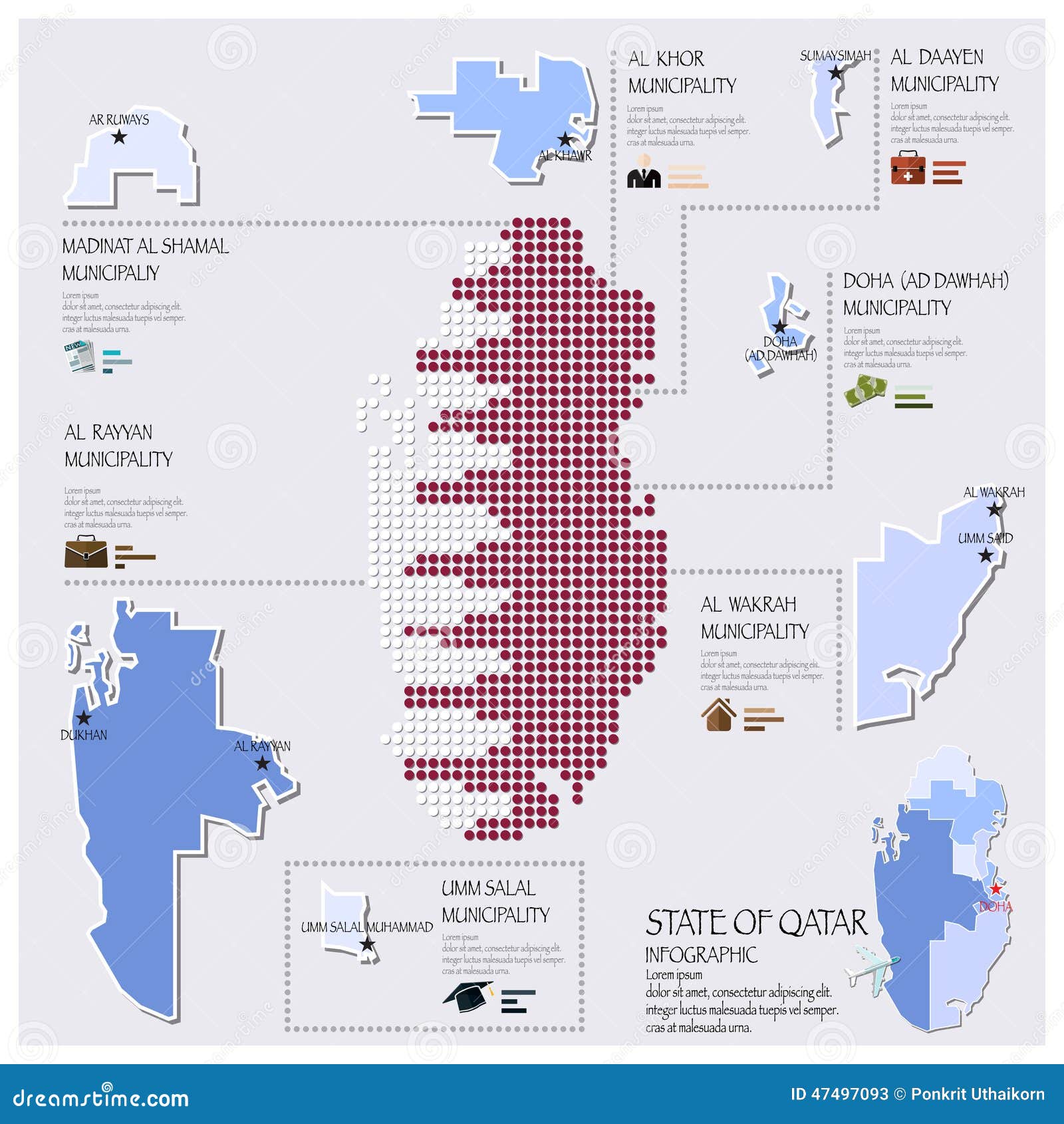 Infographic Of Qatar Map There Is Flag And Population, Religion Chart ...