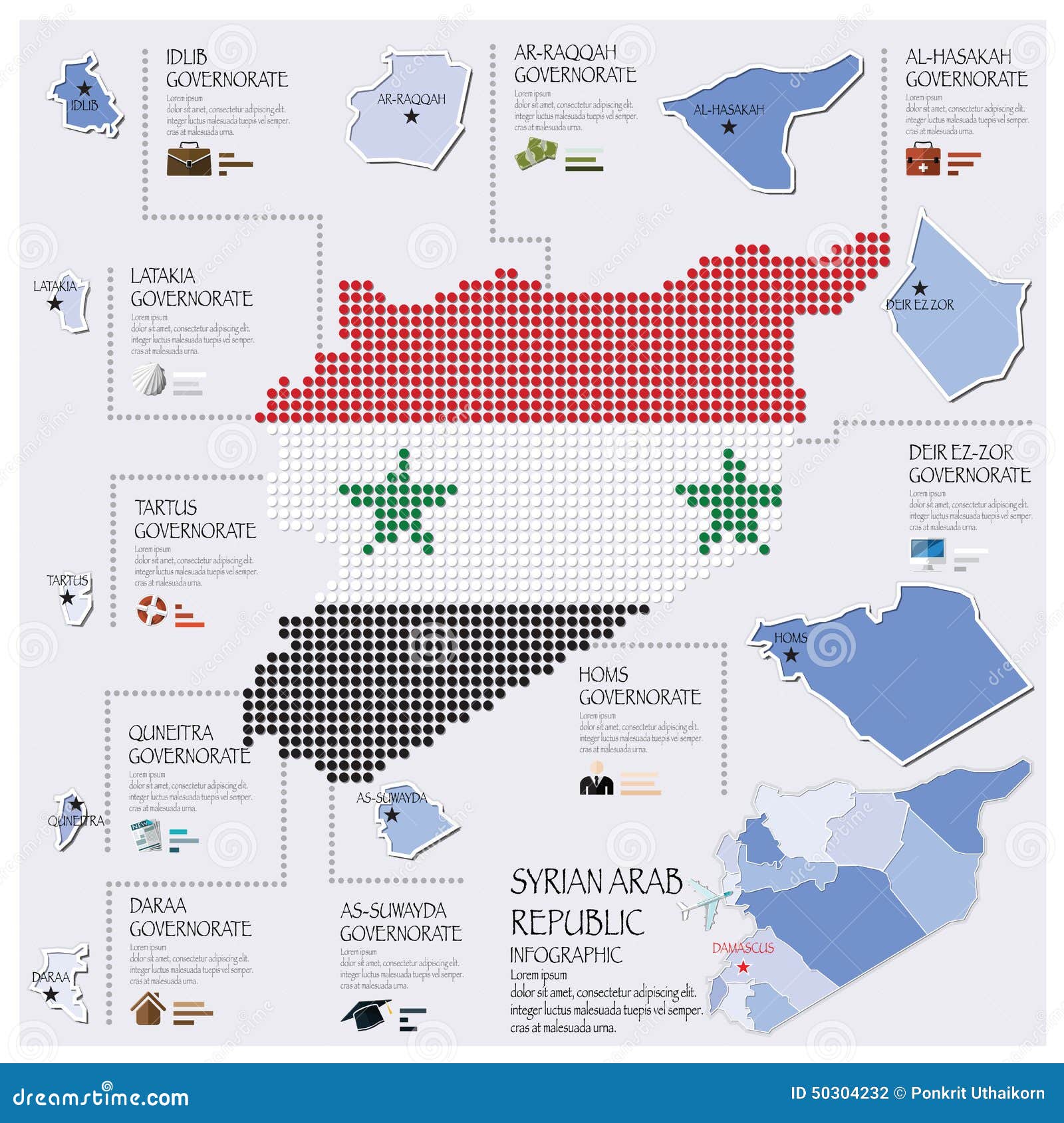 Dot and Flag Map of Syrian Arab Republic Infographic Stock Vector ...