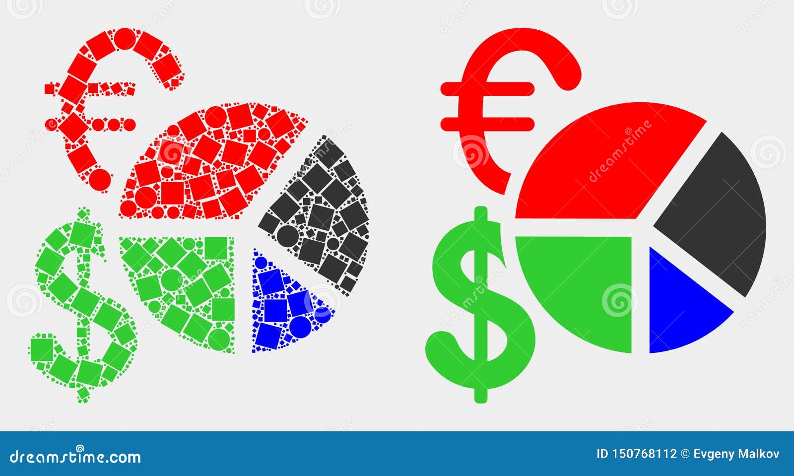 Pixelated and Flat Vector Currency Pie Chart Icon Stock Vector ...