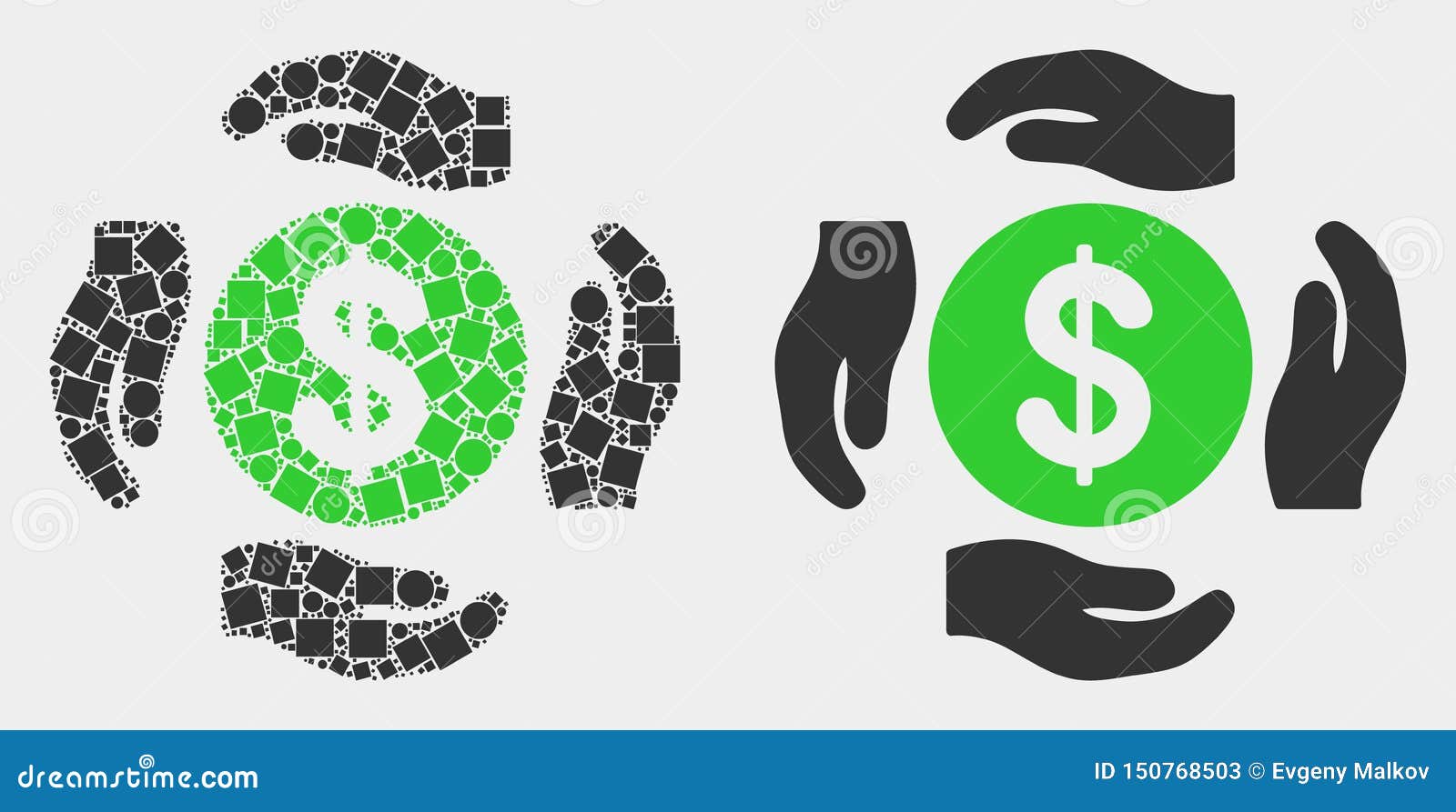 Dotted and Flat Vector Dollar Care Hands Icon Stock Vector ...