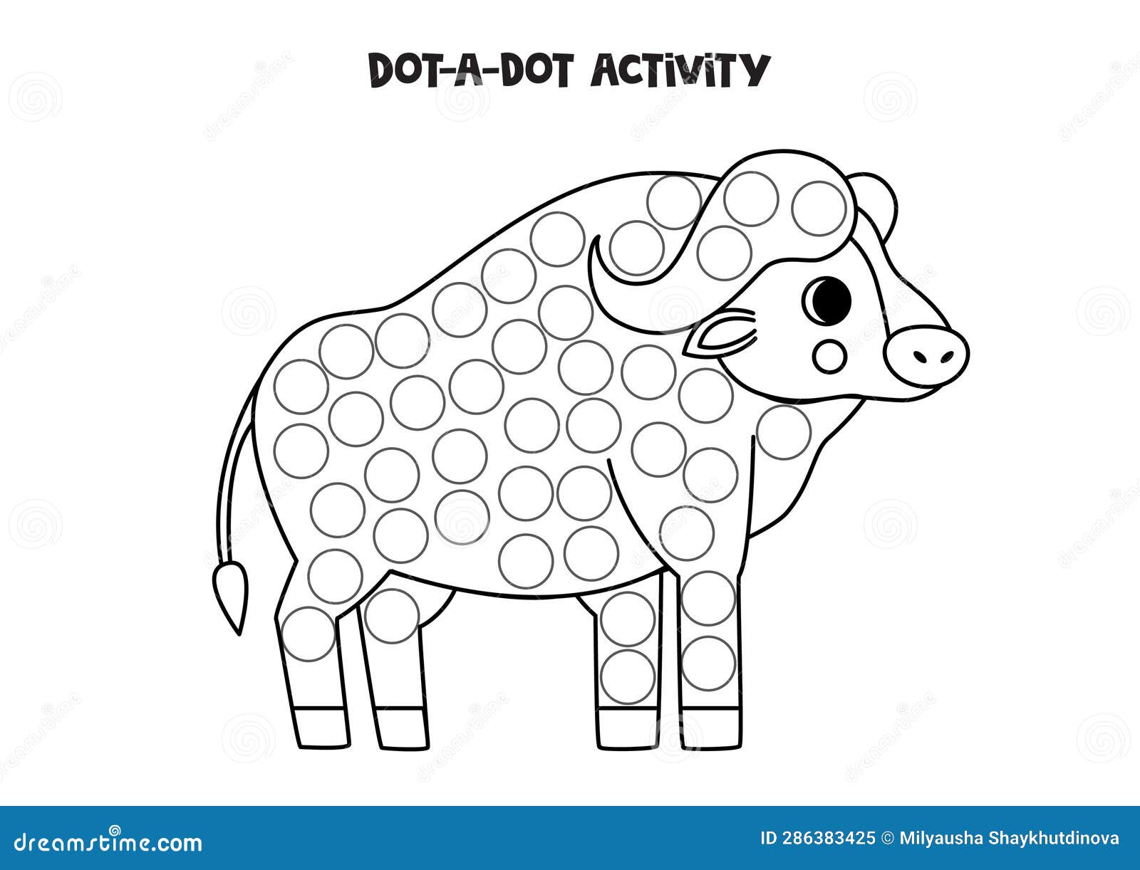 Dot a Dot Game for Preschool Kids. Cute Buffalo or Bison Stock Vector ...