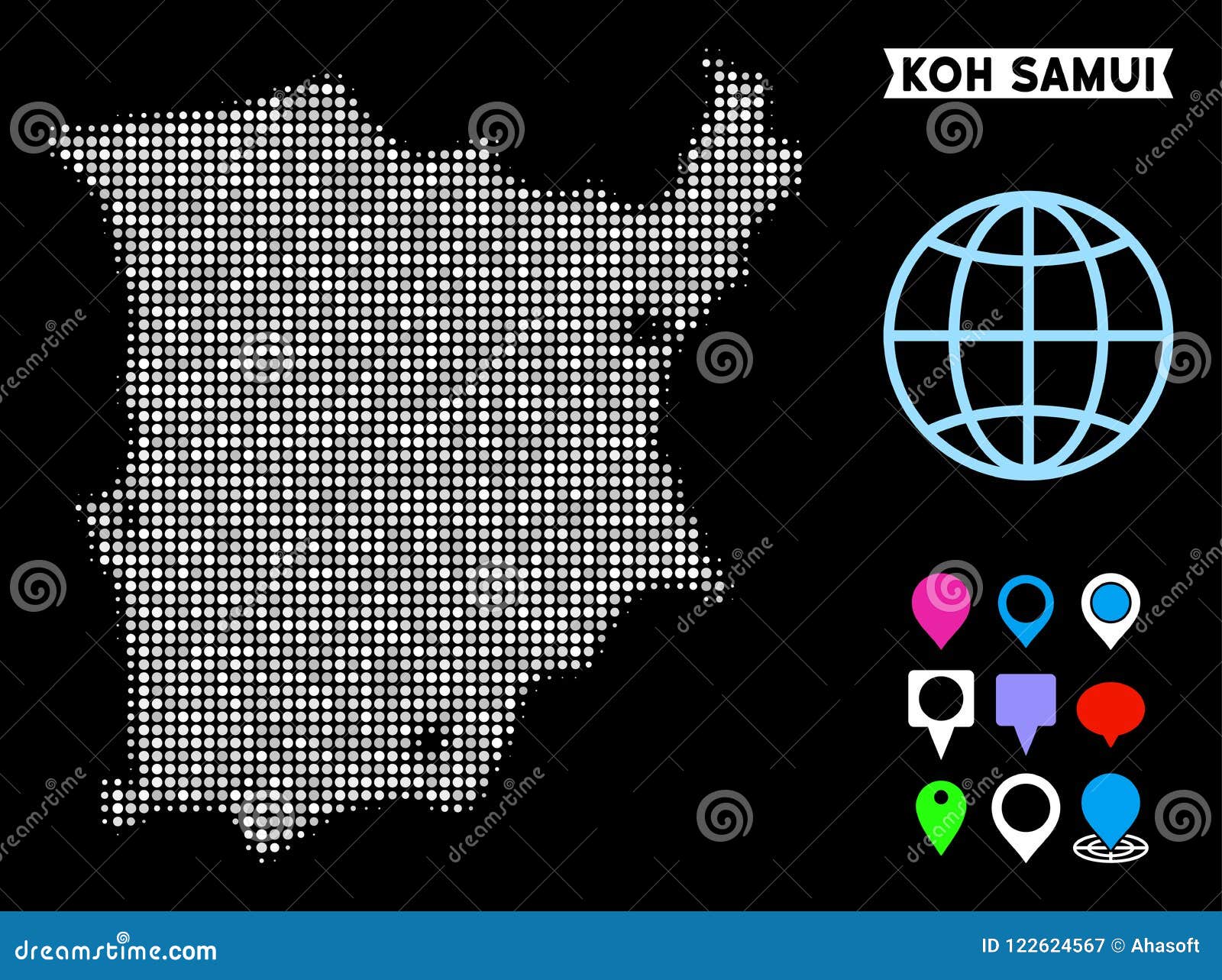 Dot Halftone Koh Samui Map stock vector. Illustration of samui - 122624567
