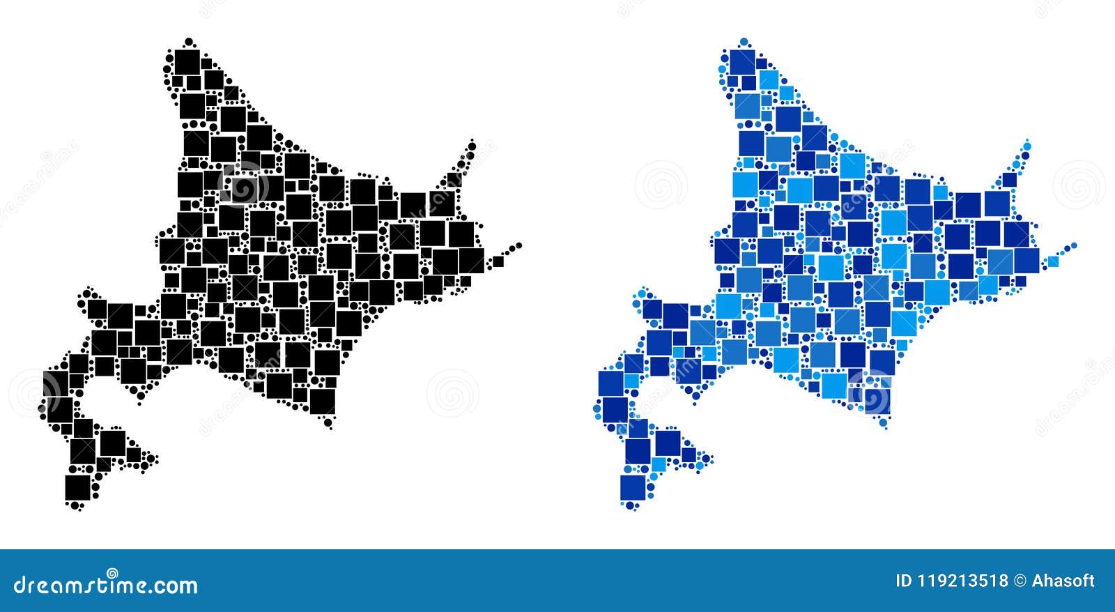 Dot Hokkaido Island Map Con Variante Azul Ilustración del Vector ...