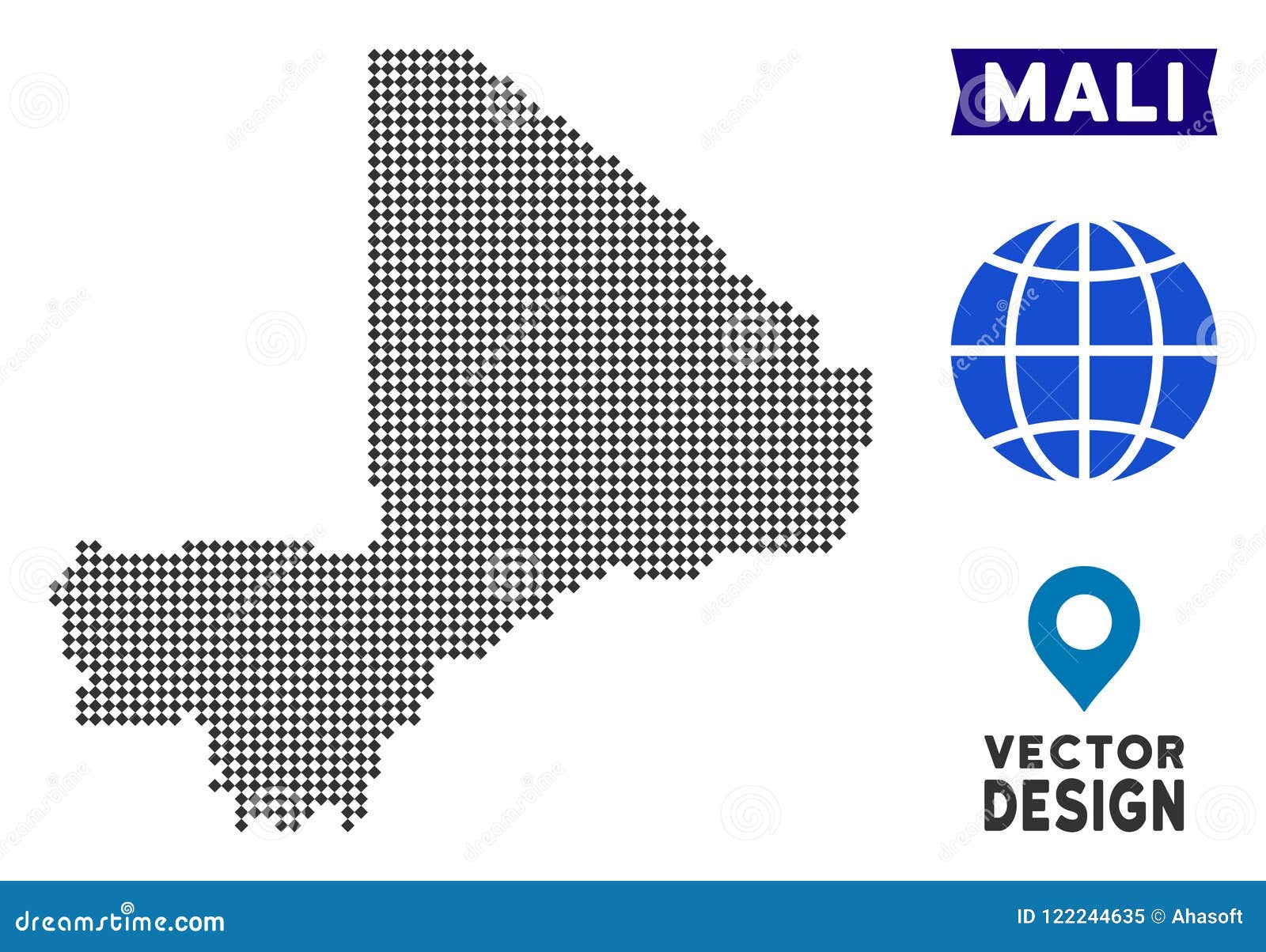 Pixelated Mali Map stock vector. Illustration of grey - 122244635