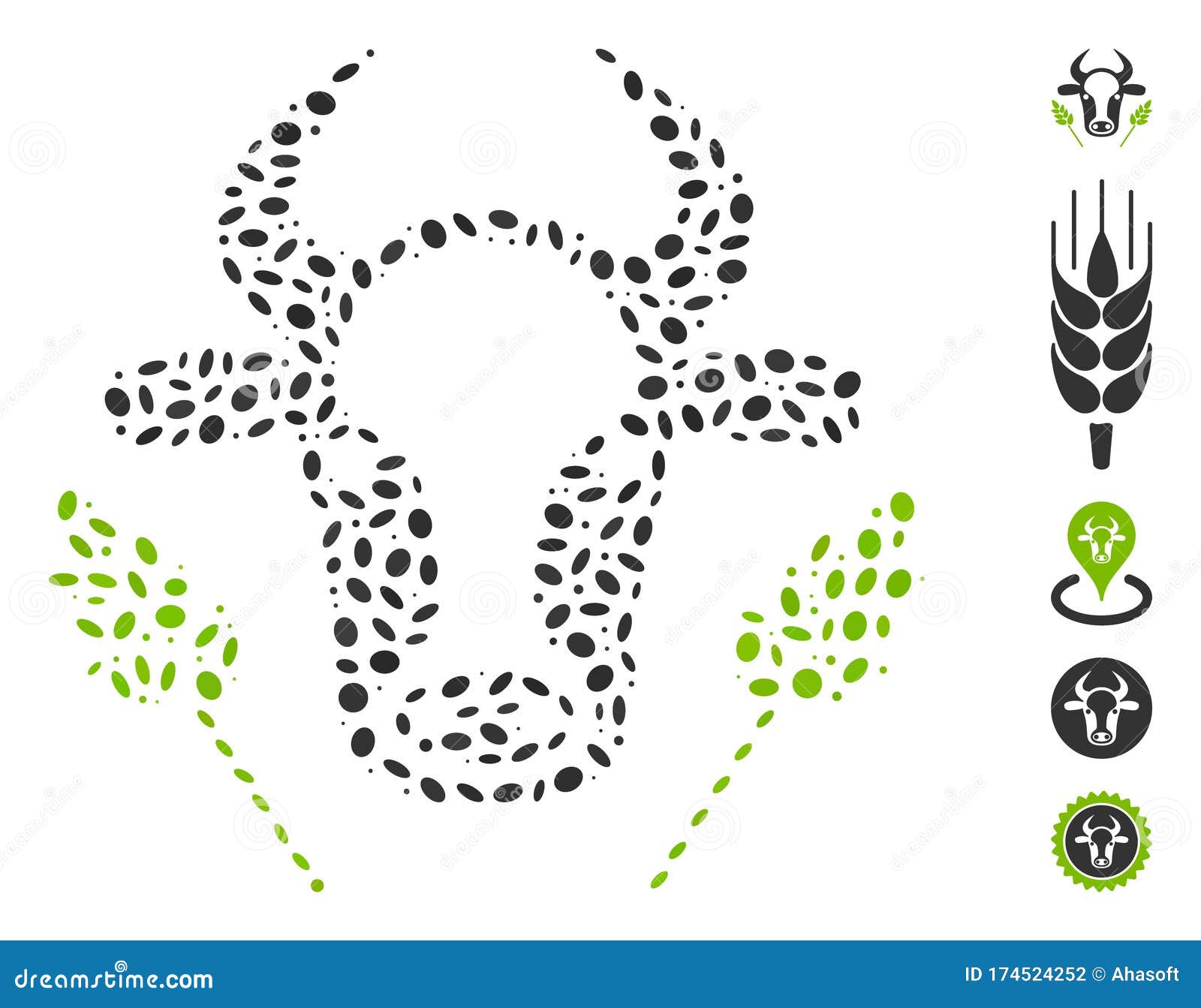 Dot Mosaic Cow and Wheat Agriculture Stock Illustration - Illustration ...