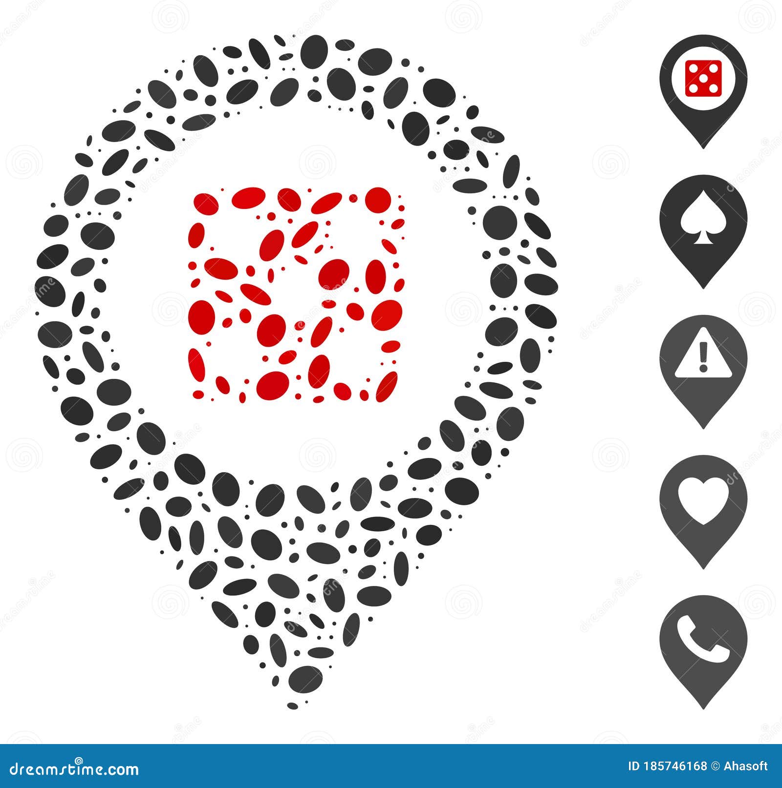 Dot Mosaic Dice Map Marker stock illustration. Illustration of gambling ...