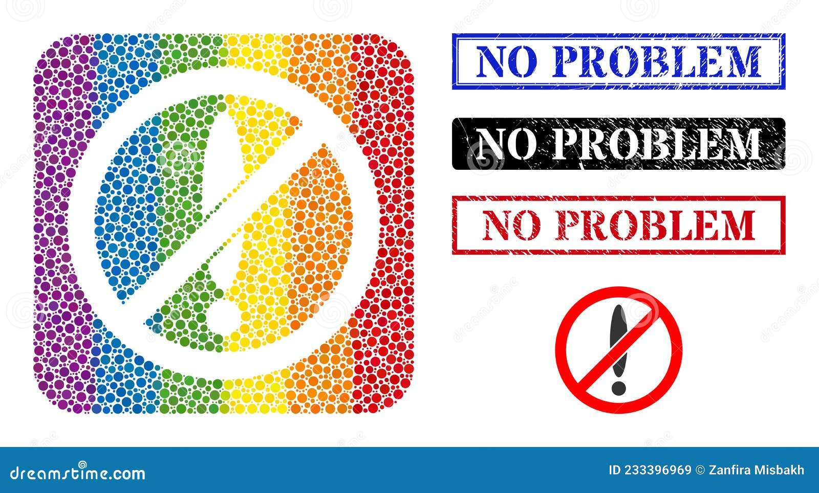 Rubber No Problem Stamp Seal and Dot Mosaic No Problem Hole Icon for ...