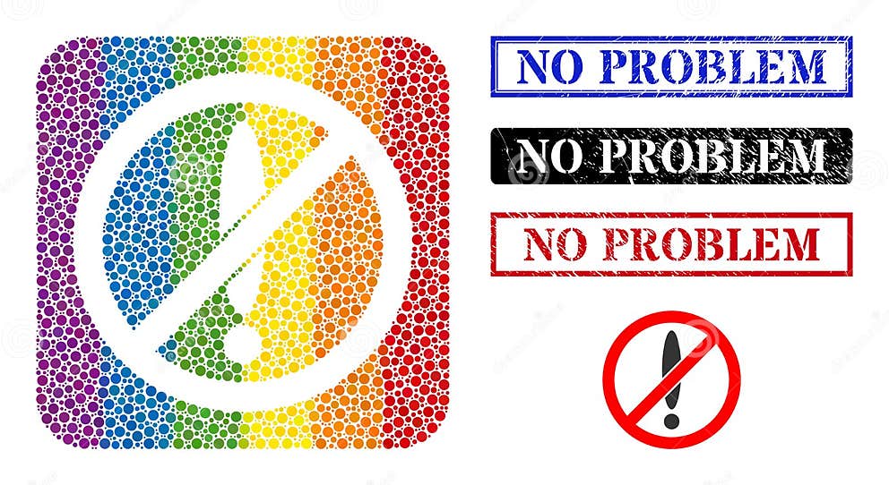 Rubber No Problem Stamp Seal and Dot Mosaic No Problem Hole Icon for ...