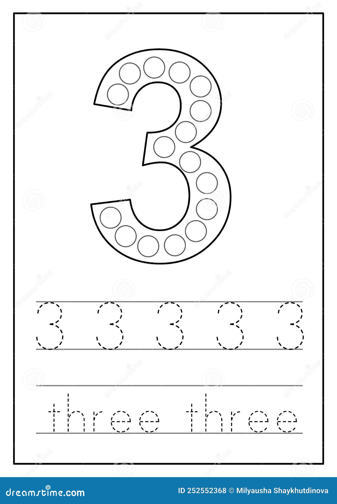 Learning Numbers for Kids. Number Three. Math Worksheet. Stock Vector ...