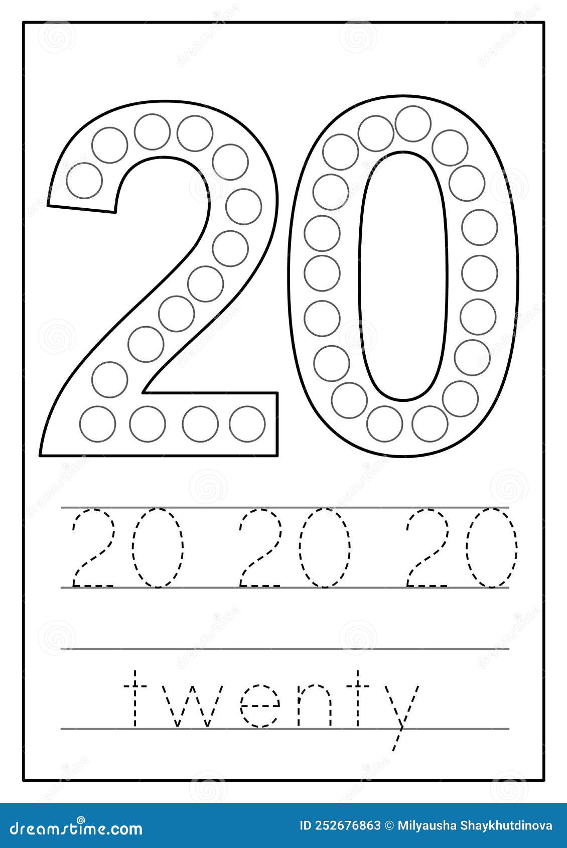 Learning Numbers for Kids. Number Twenty. Math Worksheet. Stock Vector ...