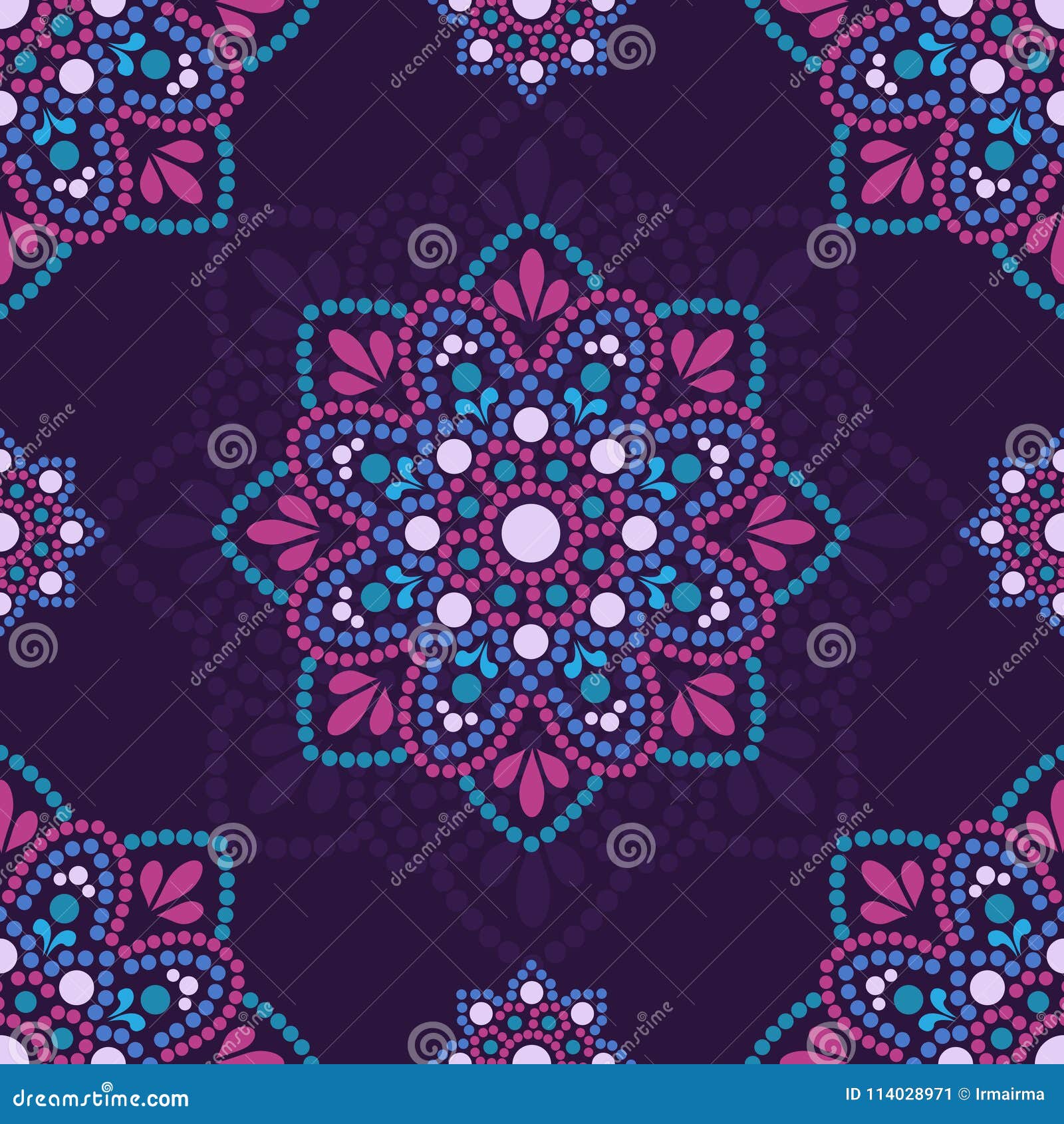 Dot Painting Mandala Seamless Pattern Stock Vector - Illustration of ...