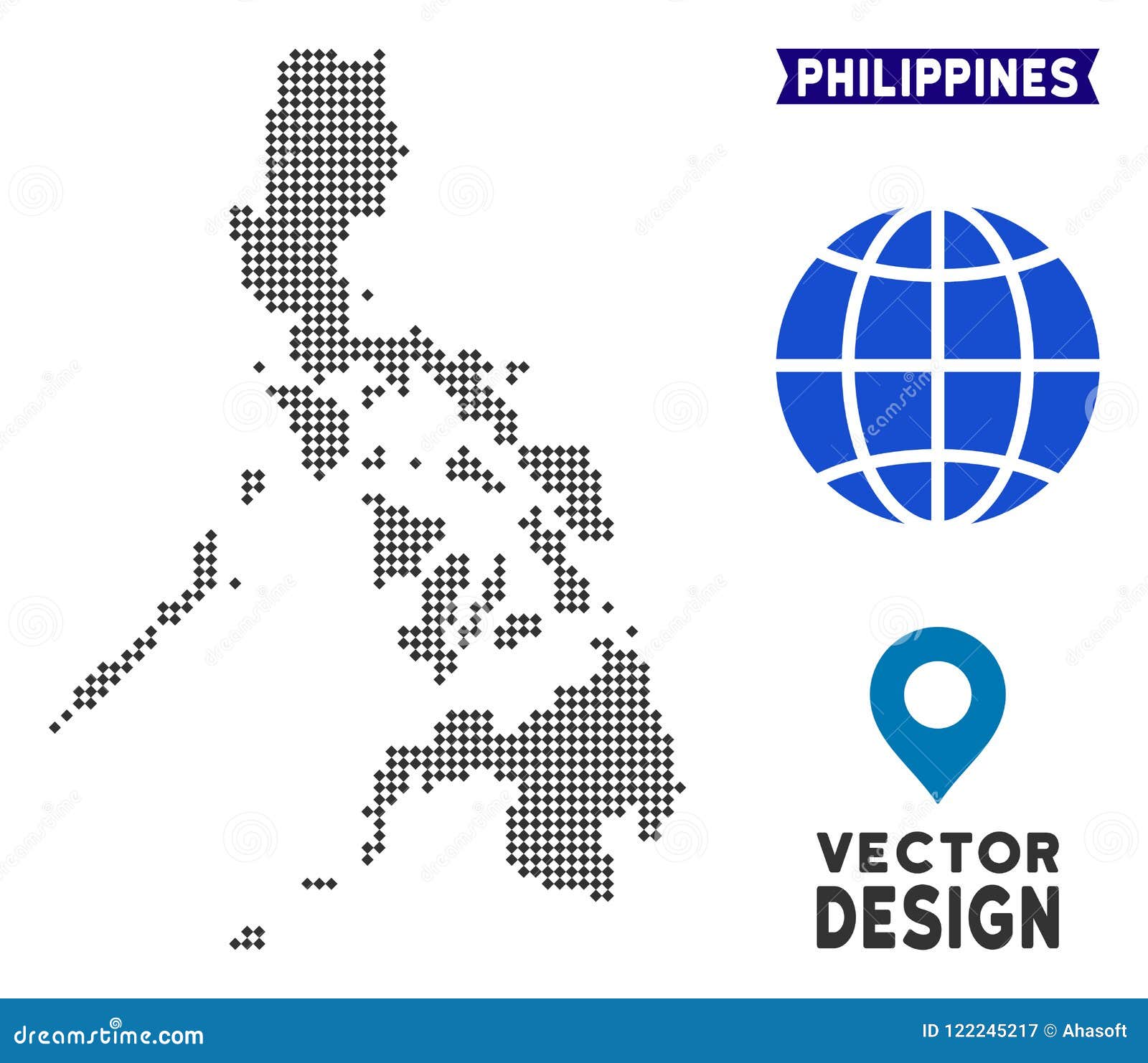 Dot Philippines Map vektor abbildung. Illustration von grau - 122245217
