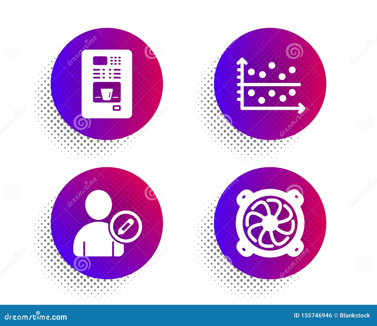 Dot Plot, Edit User and Coffee Vending Icons Set. Computer Fan Sign ...
